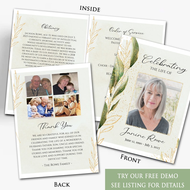 Editable Simple Photo Memorial Funeral Program Template Printable ...