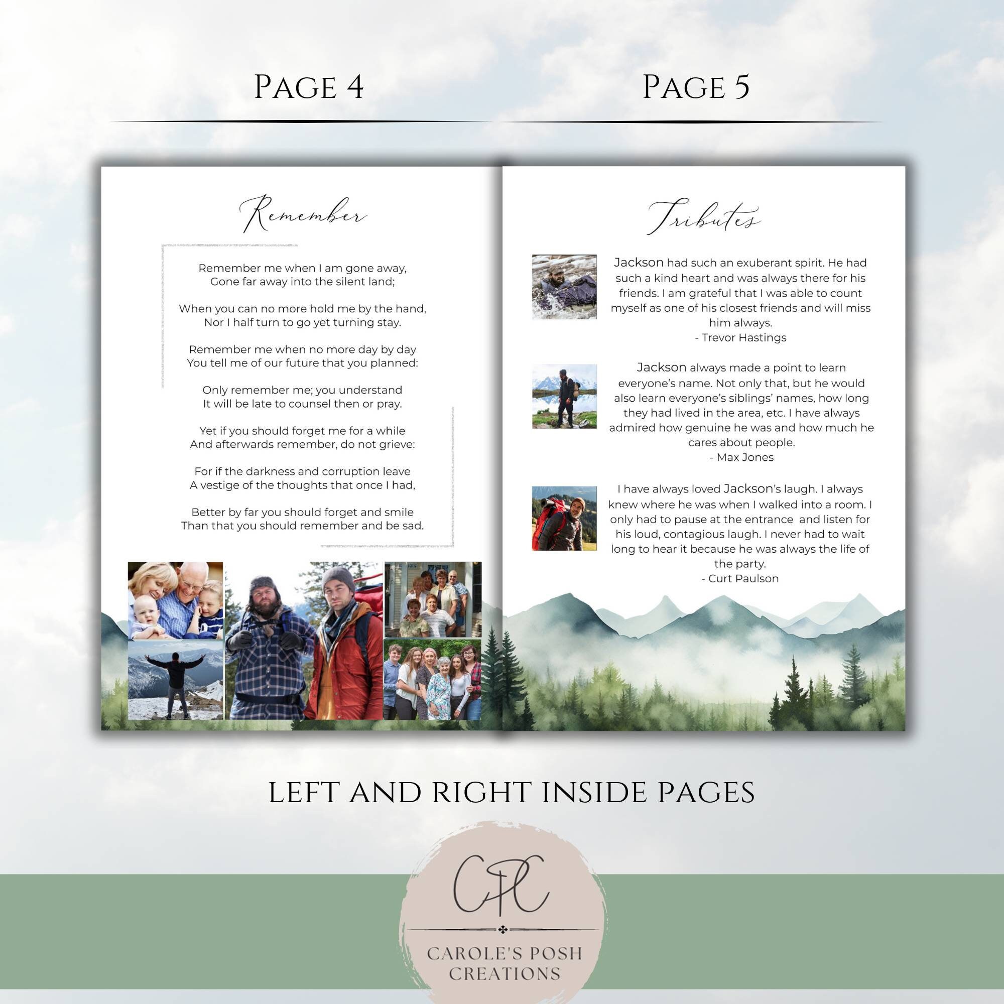 8-page Funeral Program Template, Editable Mountain Outdoors Forest ...