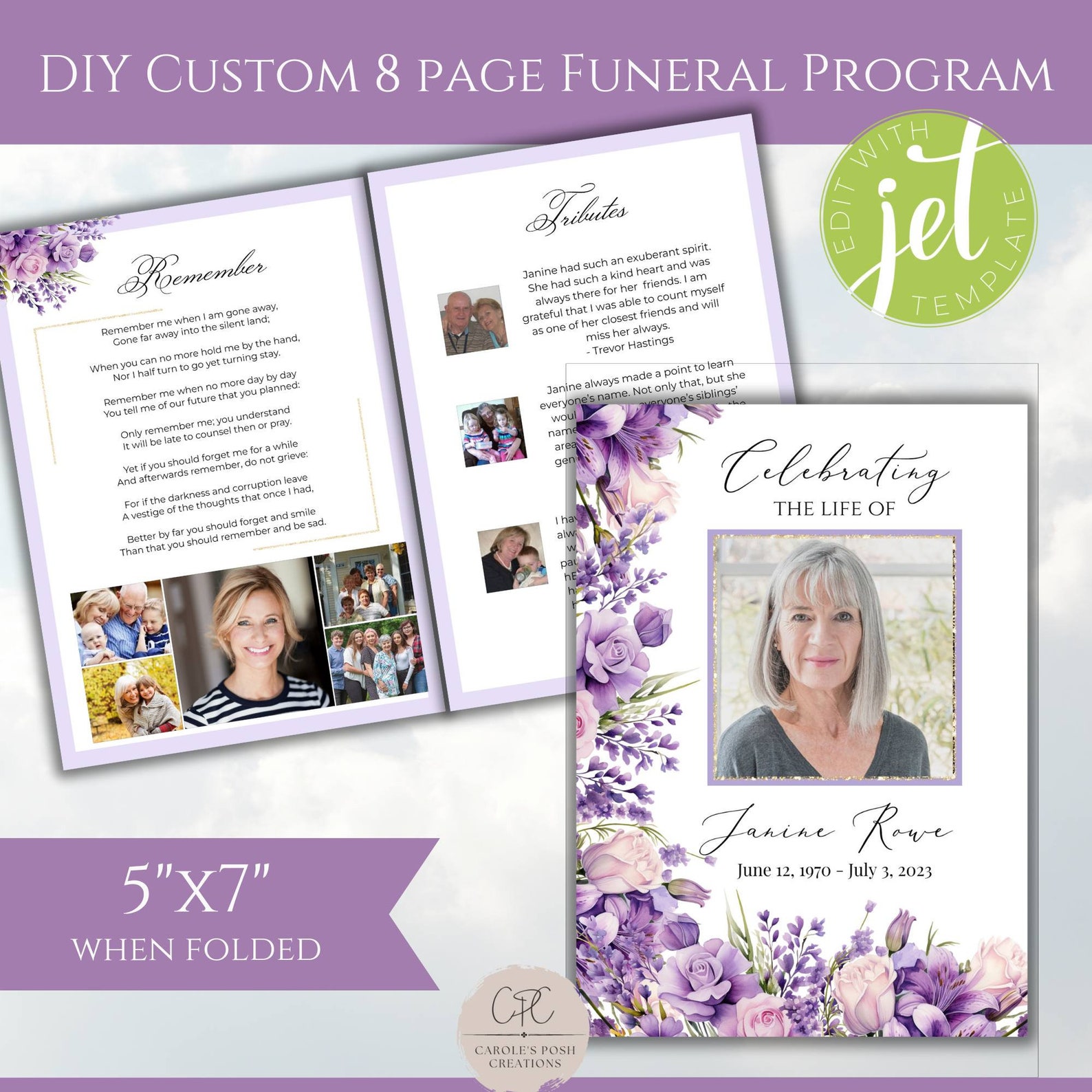 8-page Beautiful Funeral Program Template, Editable Celebration of Life ...