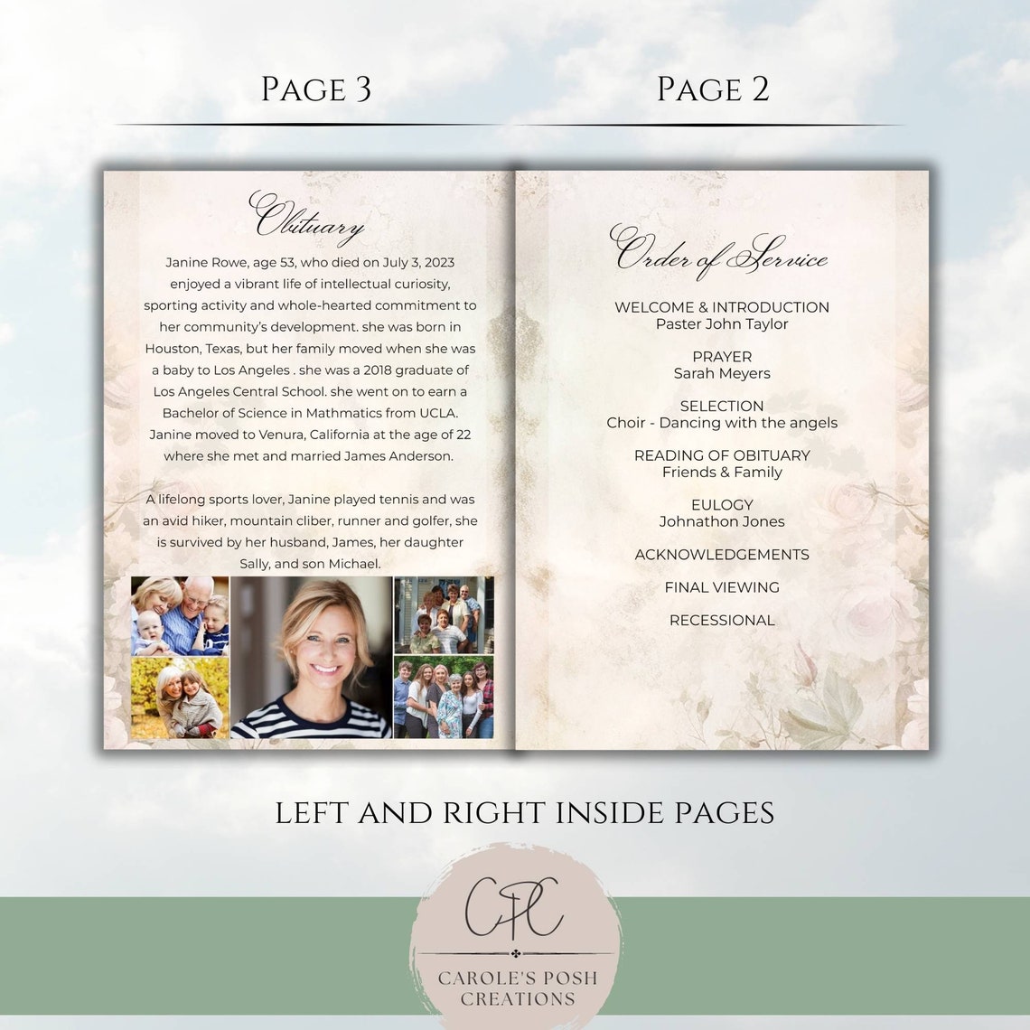 4-page Funeral Program Template, Editable Celebration of Life, Obituary ...