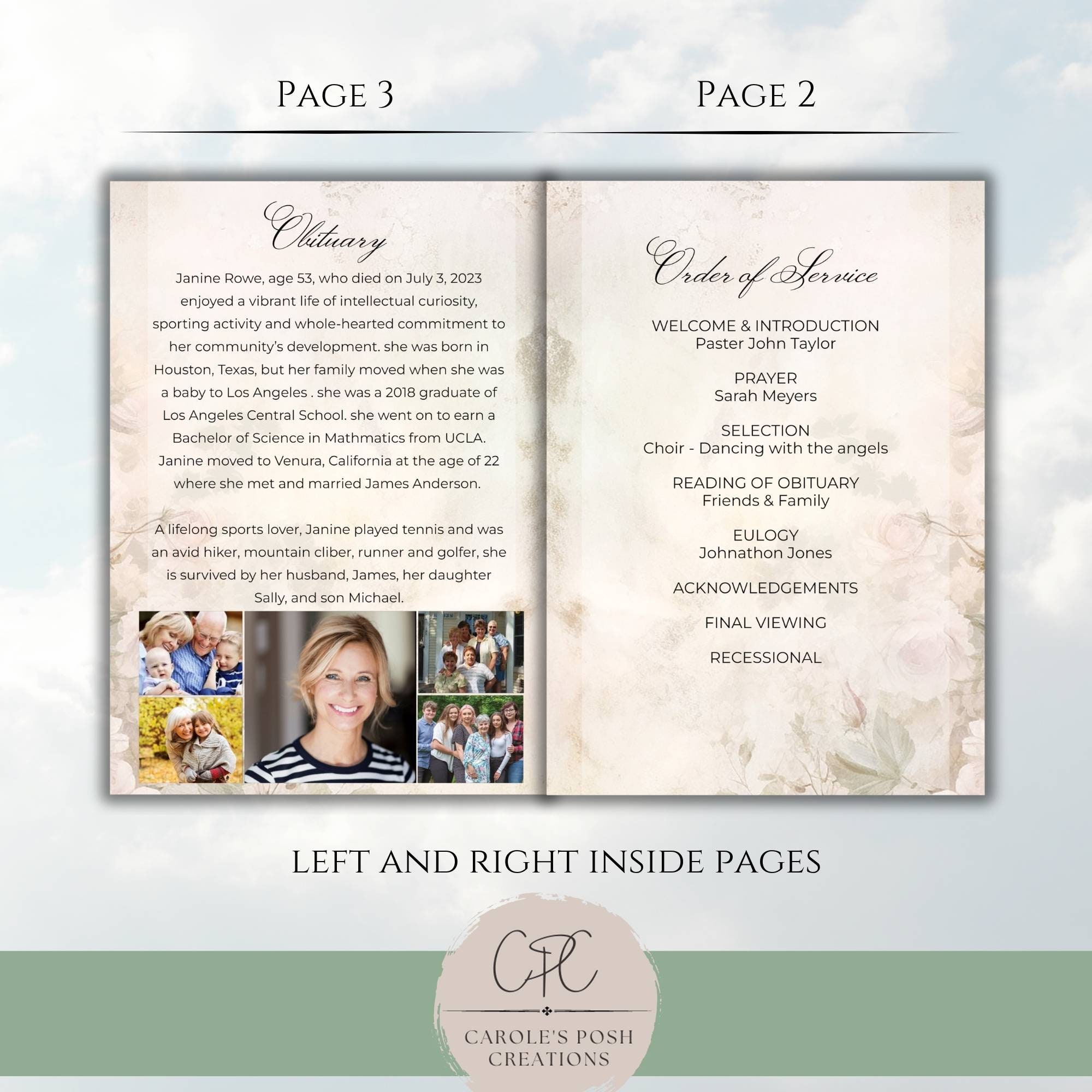 4-page Funeral Program Template, Editable Celebration of Life, Obituary ...