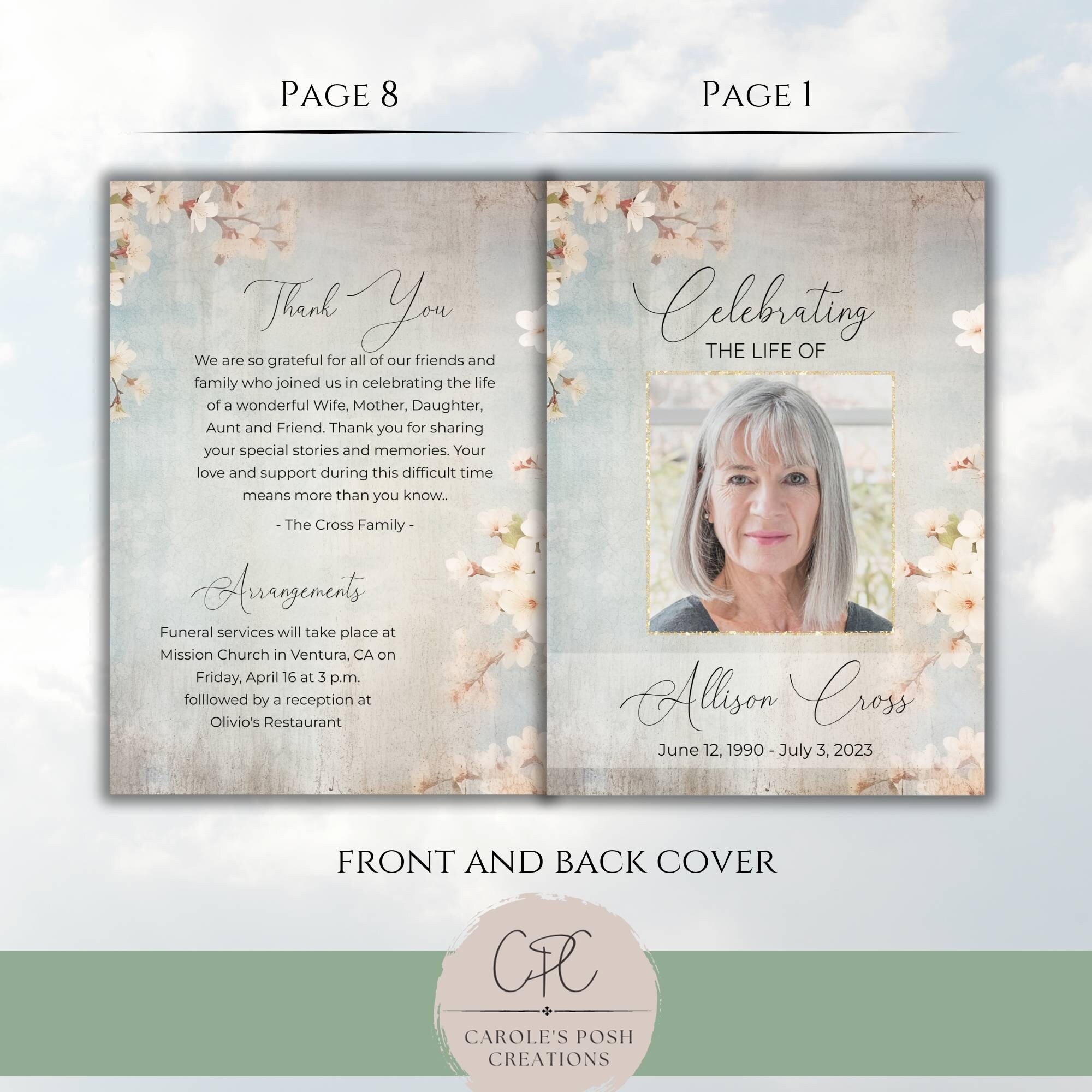 8-page Funeral Program Template, Editable Celebration of Life, Obituary ...