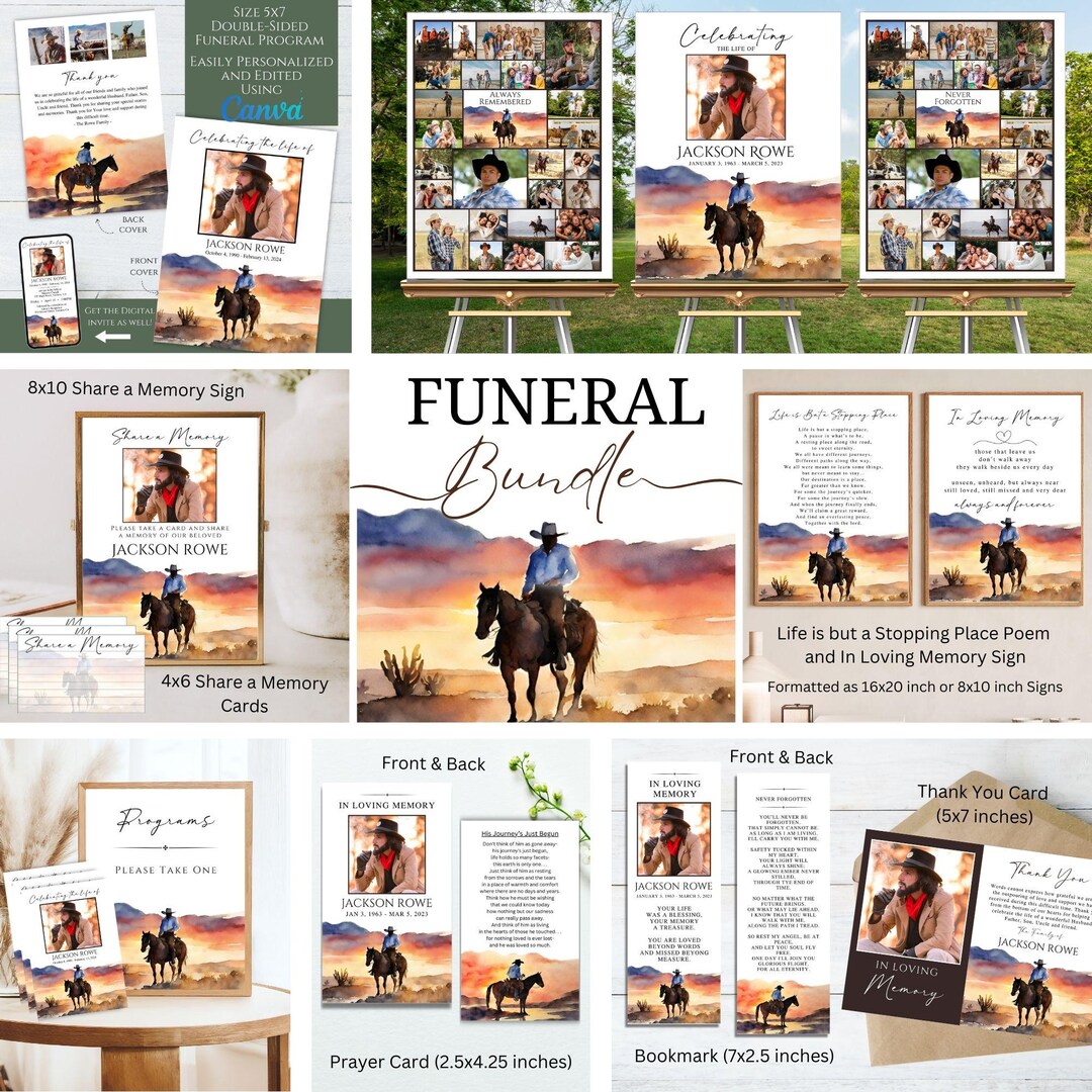 Editable Cowboy Horse Funeral Bundle Templates, Printable Cowboy ...