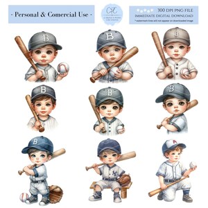 Watercolor Baseball Boy Clipart, Baseball Toddler Baby Clipart, Cute ...