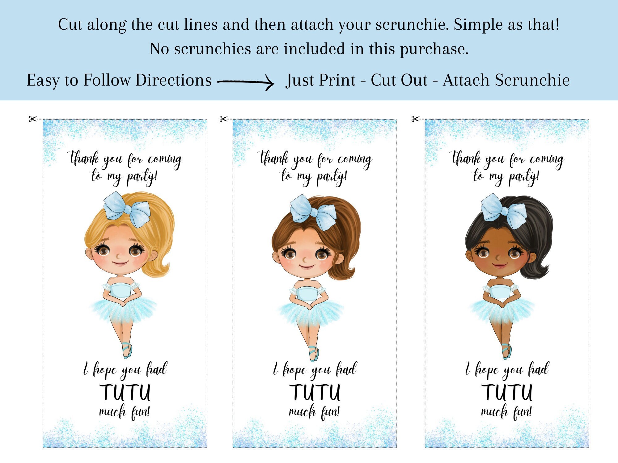 Ballerina Scrunchie Card Template, Ballet Dancer Party Favor, Ballerina ...