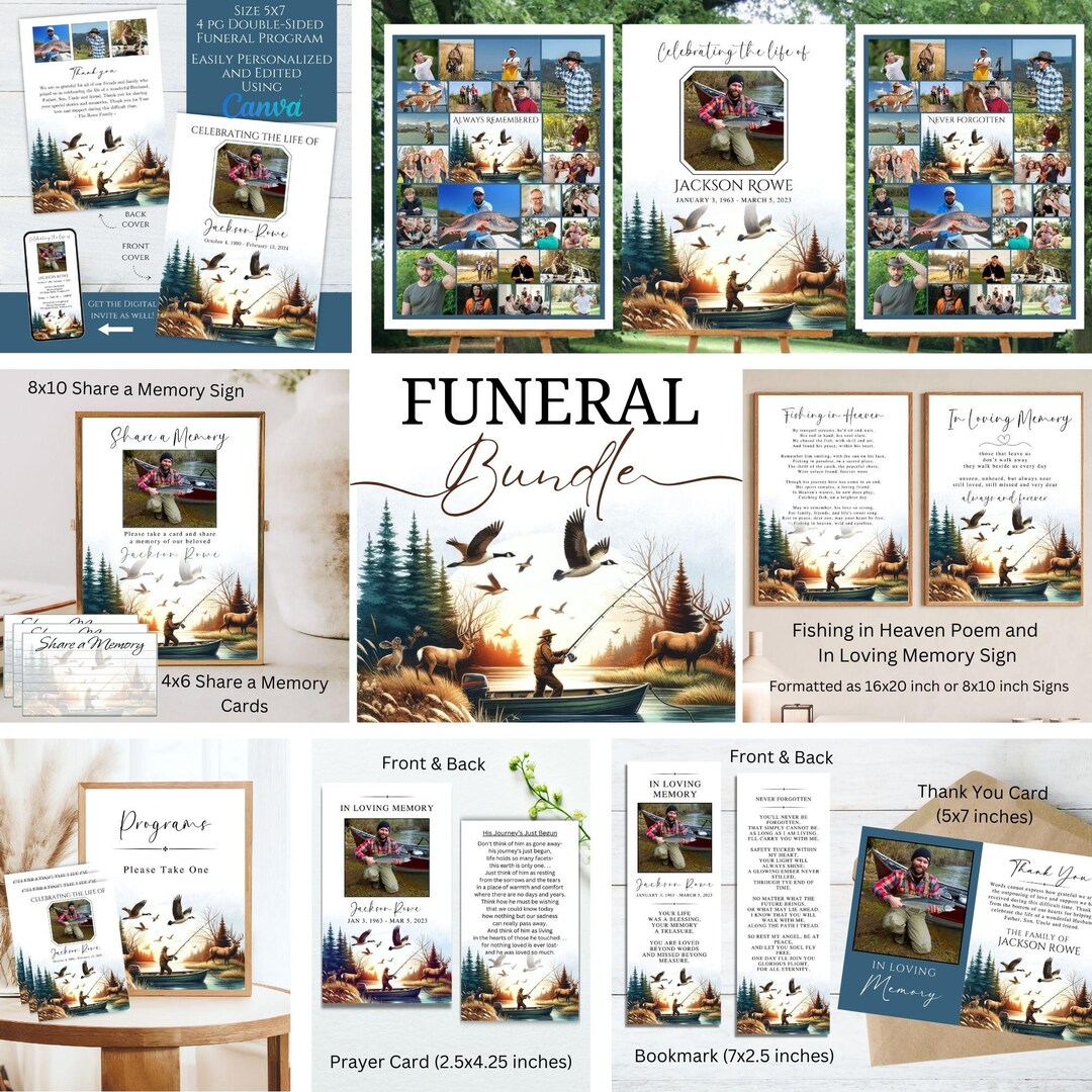 Editable Fisherman Hunter Mountain Outdoors Photo Memorial Funeral ...