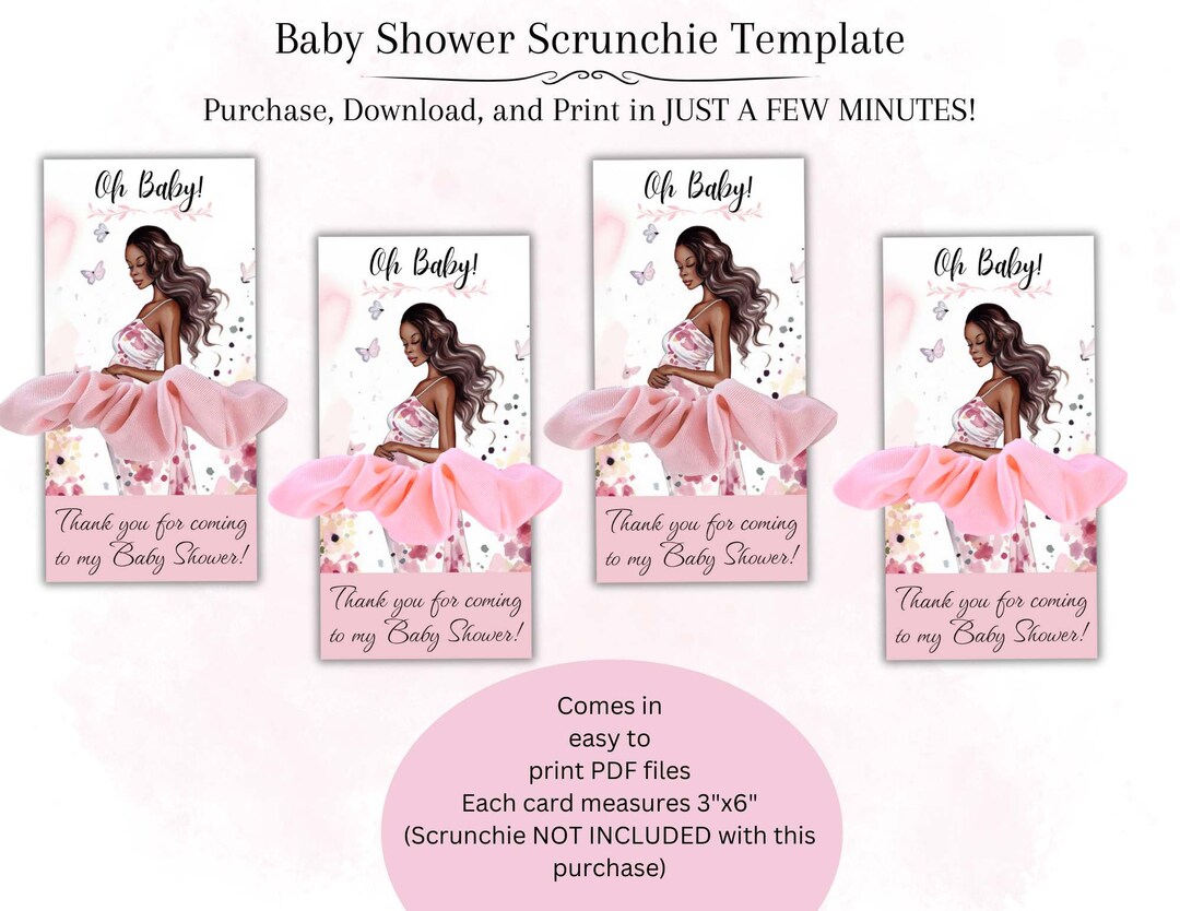 Baby Shower Scrunchie Template Thank You Card, Baby Shower Party Favor ...
