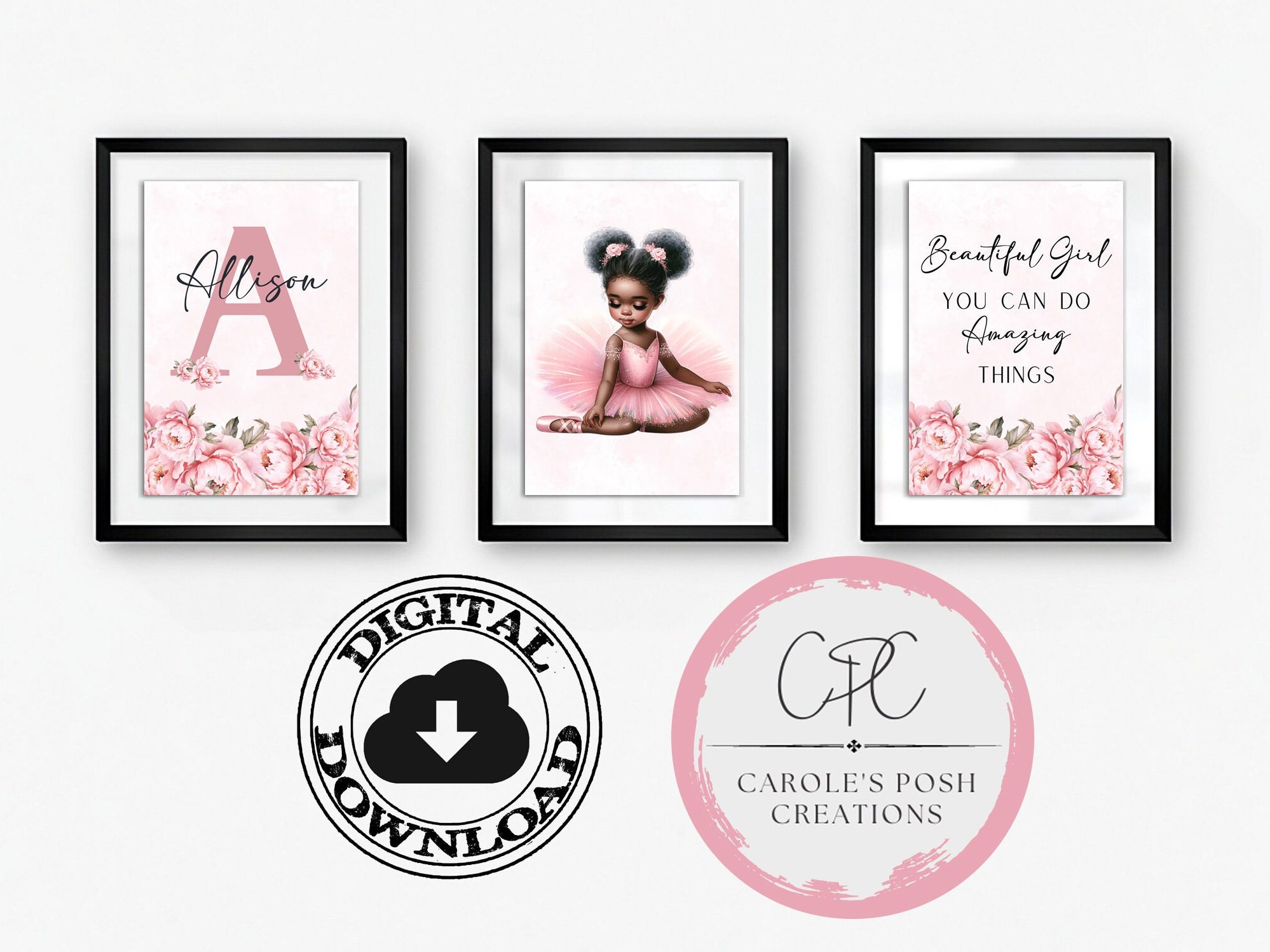 Black Ballerina Wall Art, Girls Room Wall Decor, Ballerina Nursery Art ...