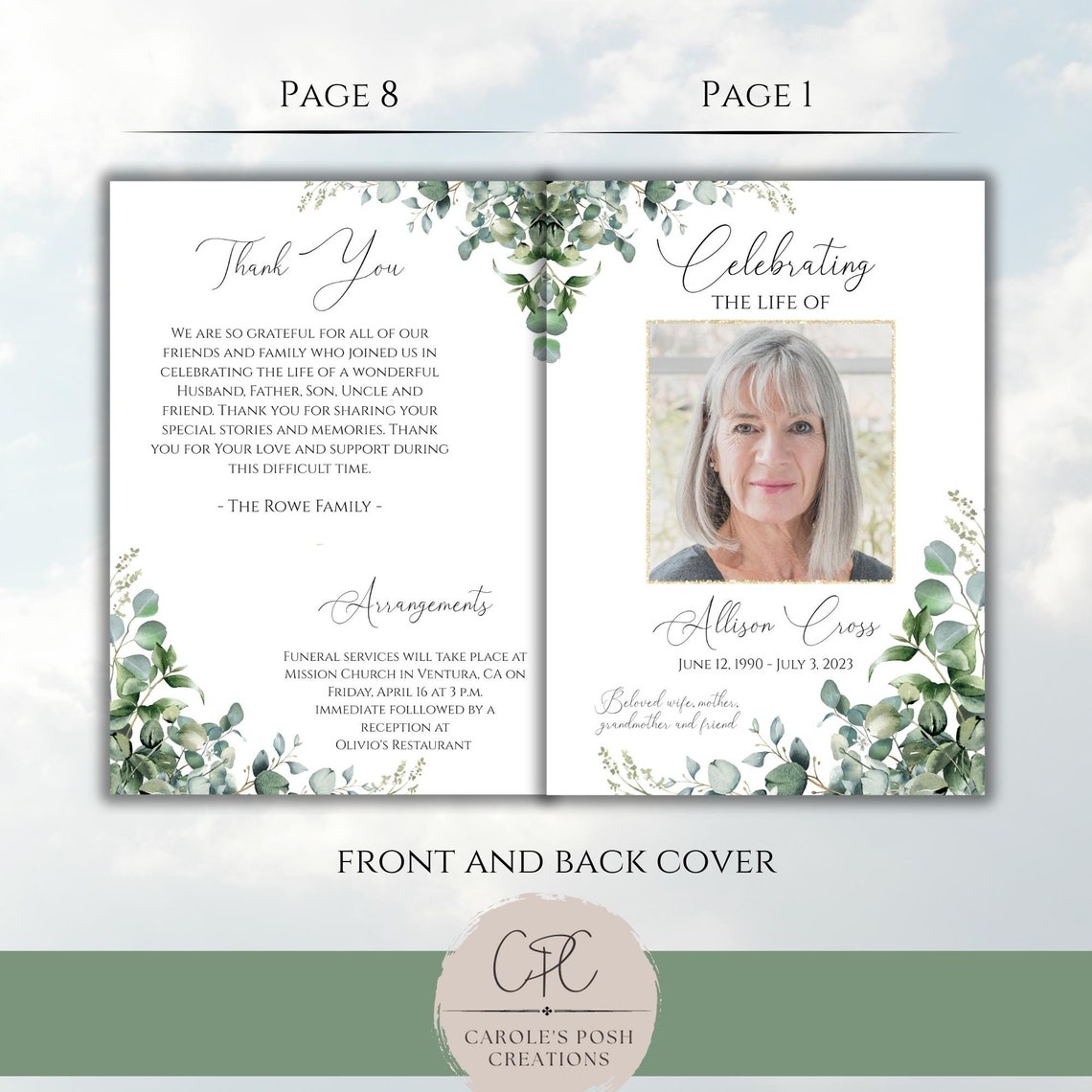 8 Page Funeral Program, Editable Celebration of Life Template, Obituary ...