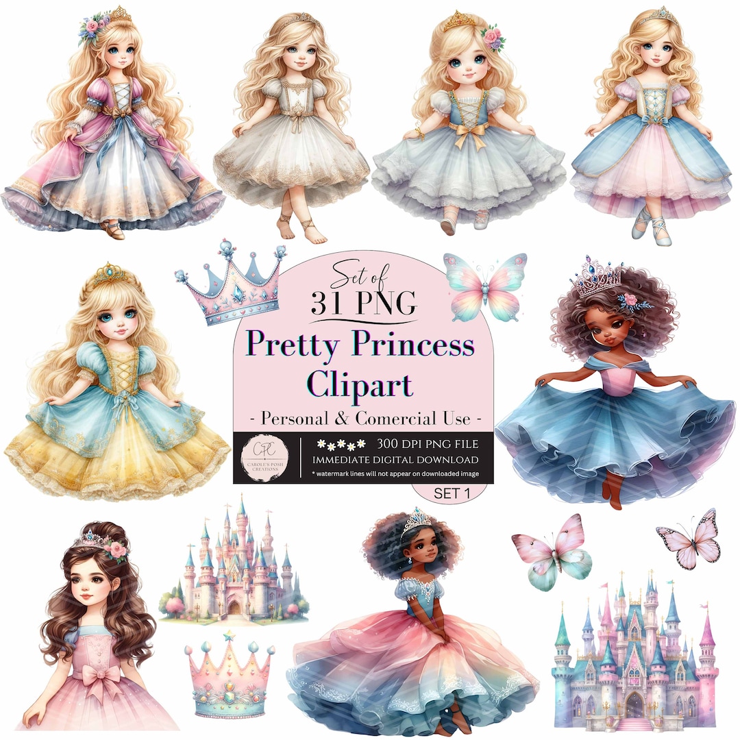 Beautiful Fairytale Princess Clipart, Cute Princess Clipart, Blonde ...