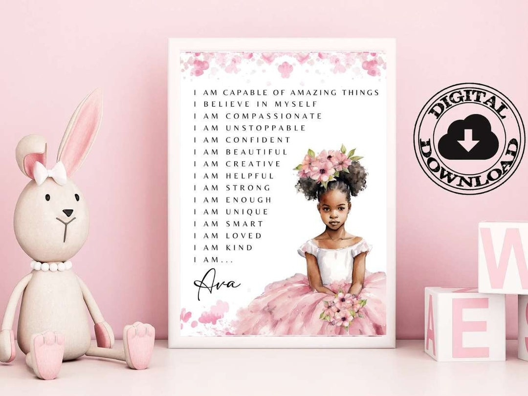 African American Personalized Name Positive Affirmations Art Print ...