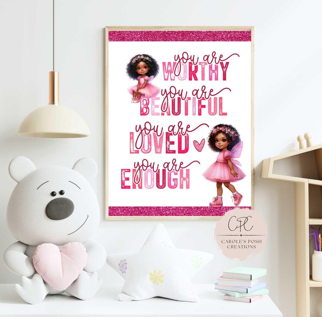 African American Pink Fairy Positive Affirmations Print, Black Girl ...