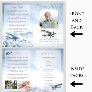 Editable Vintage Airplane Photo Memorial Funeral Program Template ...