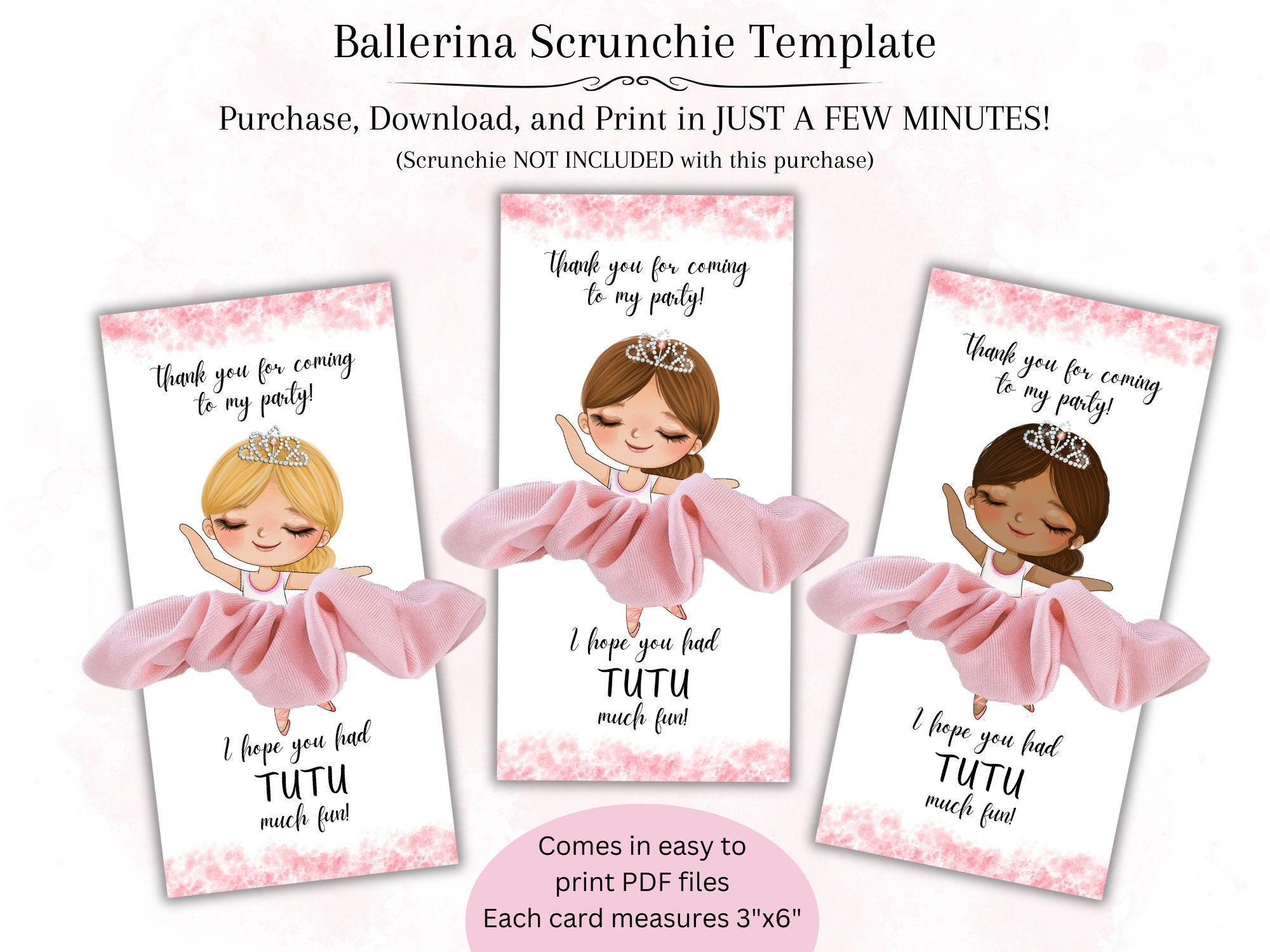 Ballerina Scrunchie Card Template, Ballet Dancer Party Favor, Ballerina ...