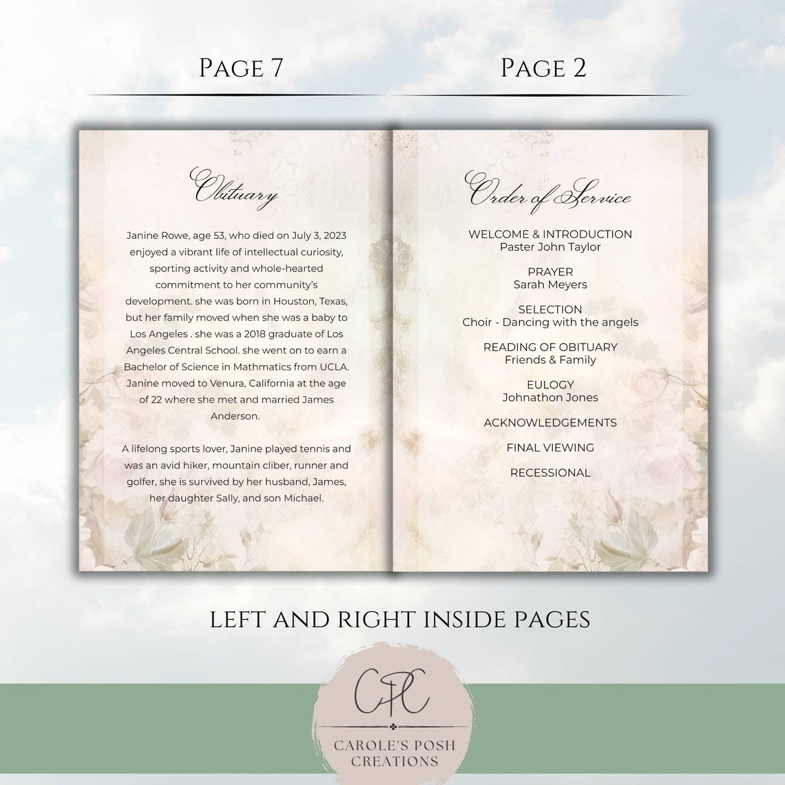 8-page Funeral Program Template, Editable Celebration of Life, Obituary ...