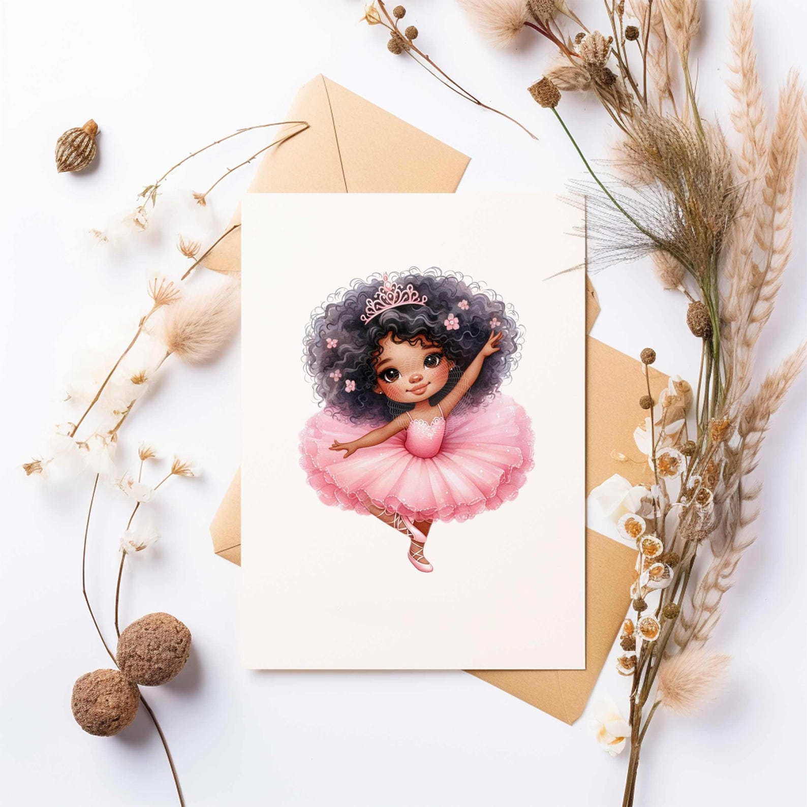 Pink Watercolor Princess Ballerina Clipart, African American Ballerina ...