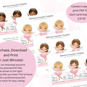 Ballerina Scrunchie Card Template, Ballet Dancer Party Favor, Ballerina ...