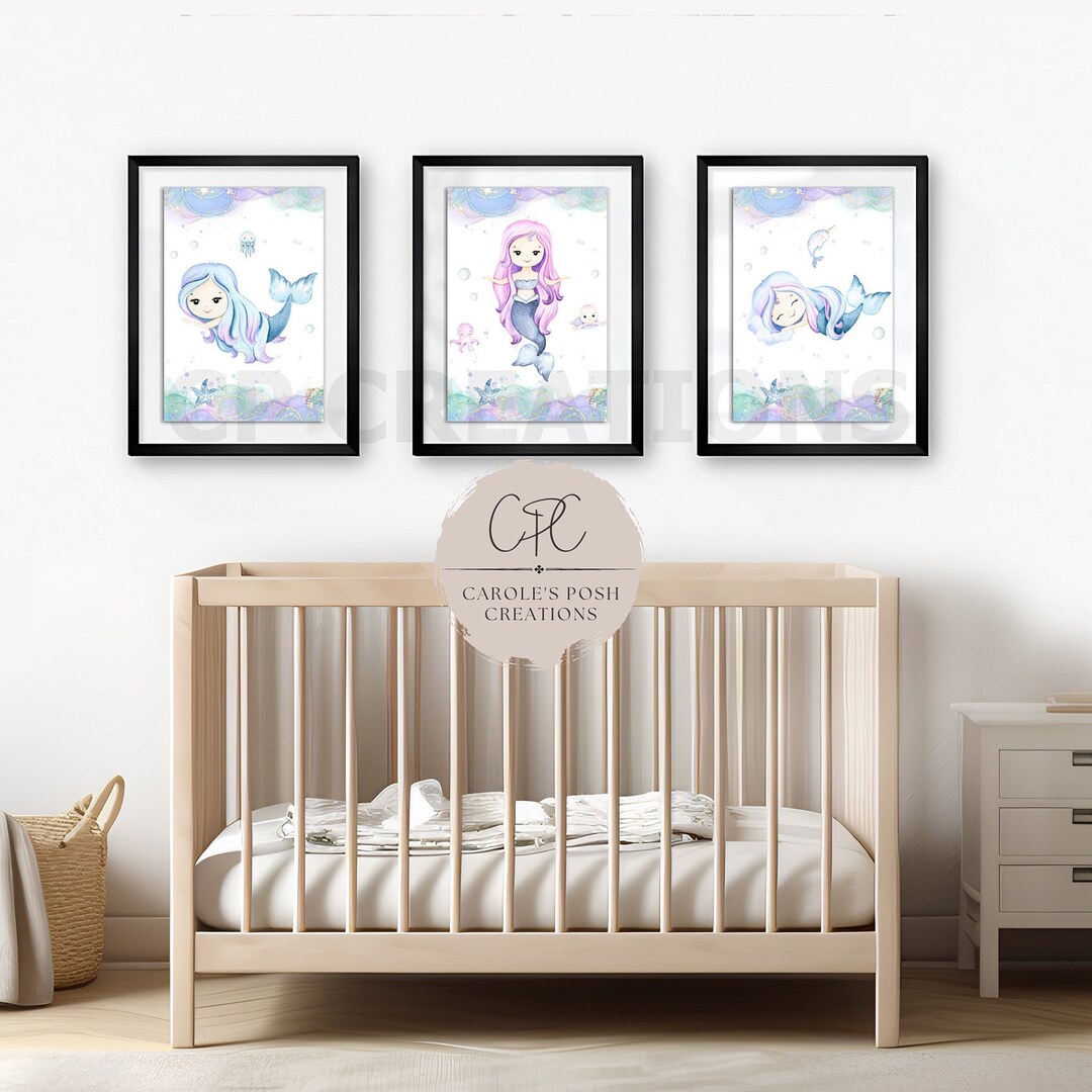 Mermaid Wall Art, Girls Room Wall Decor, Mermaid Nursery Art, Toddler ...