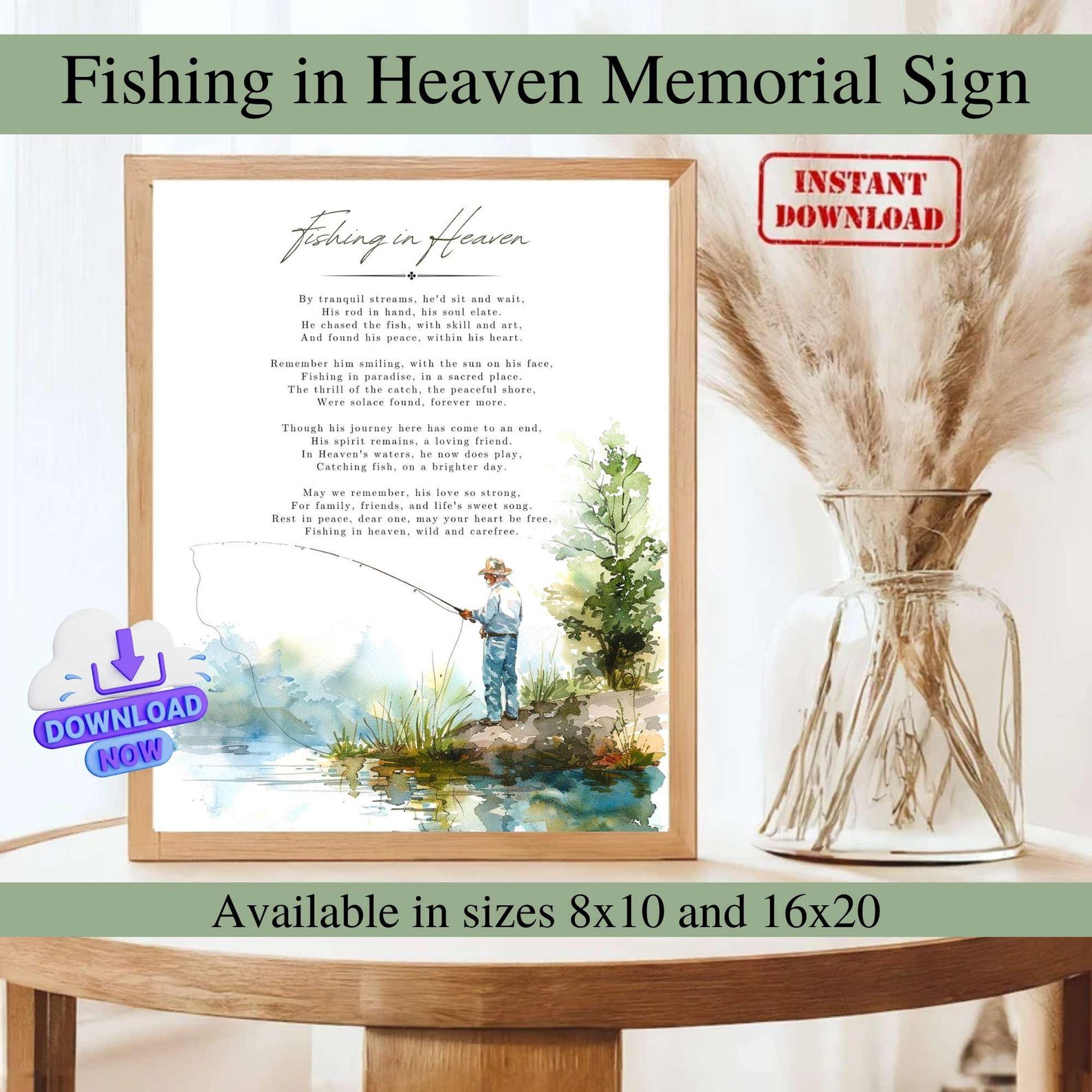 Fishing in Heaven Poem Sign Ready to Print, Celebration of Life Poem ...