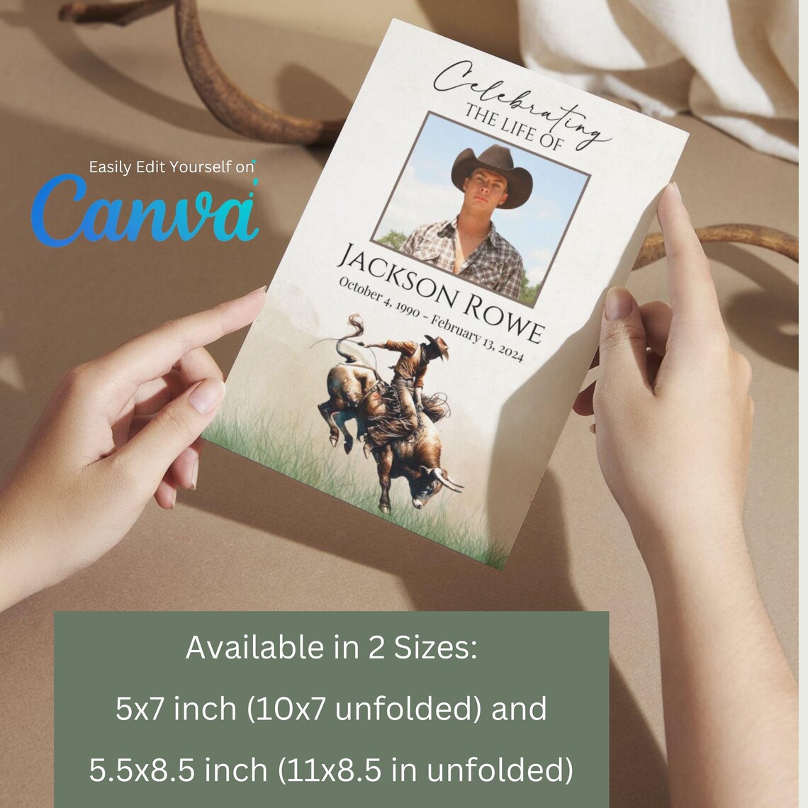 Editable Bull Riding Cowboy Western Photo Funeral Program Template ...