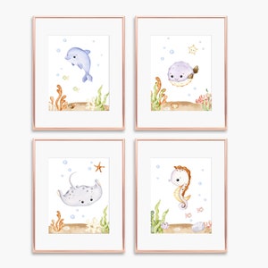 Under the Sea Watercolor Nursery Prints, Nautical Ocean Animal Wall Art ...