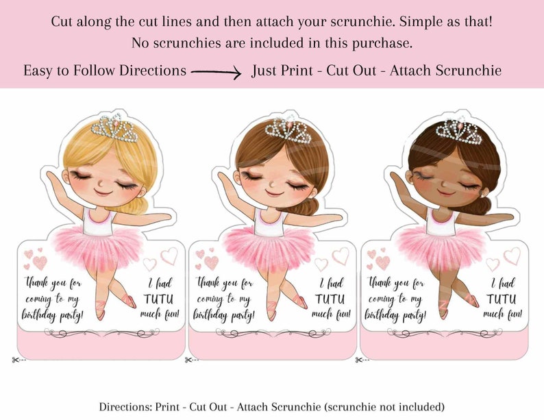 Ballerina Scrunchie Card Template, Ballet Dancer Party Favor, Ballerina ...