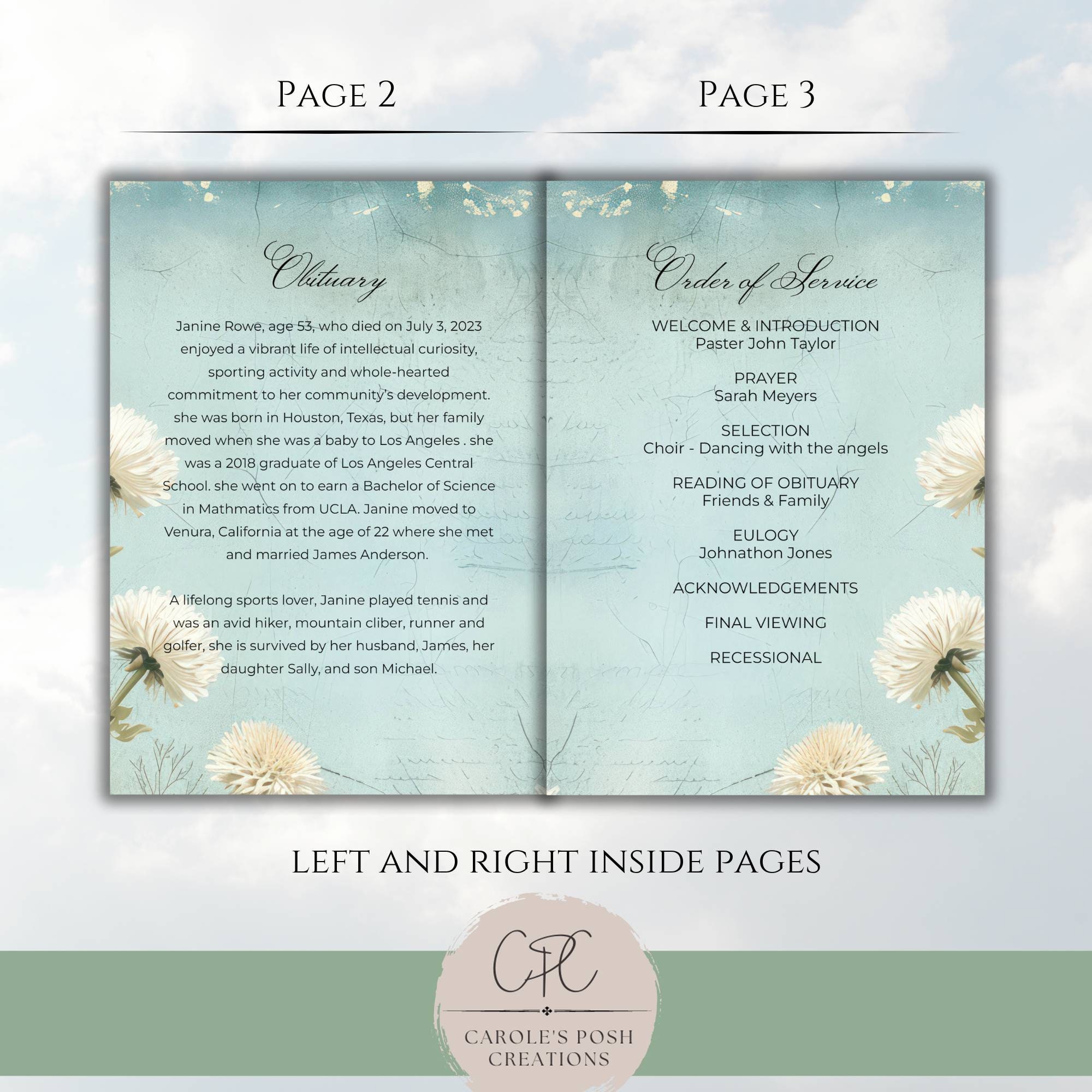 8-page Funeral Program Template, Editable Celebration of Life, Obituary ...