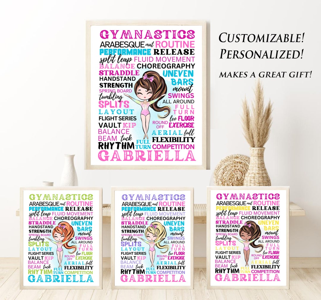 Personalized Custom Girls Gymnastics Poster, Gymnast Girl Typography ...