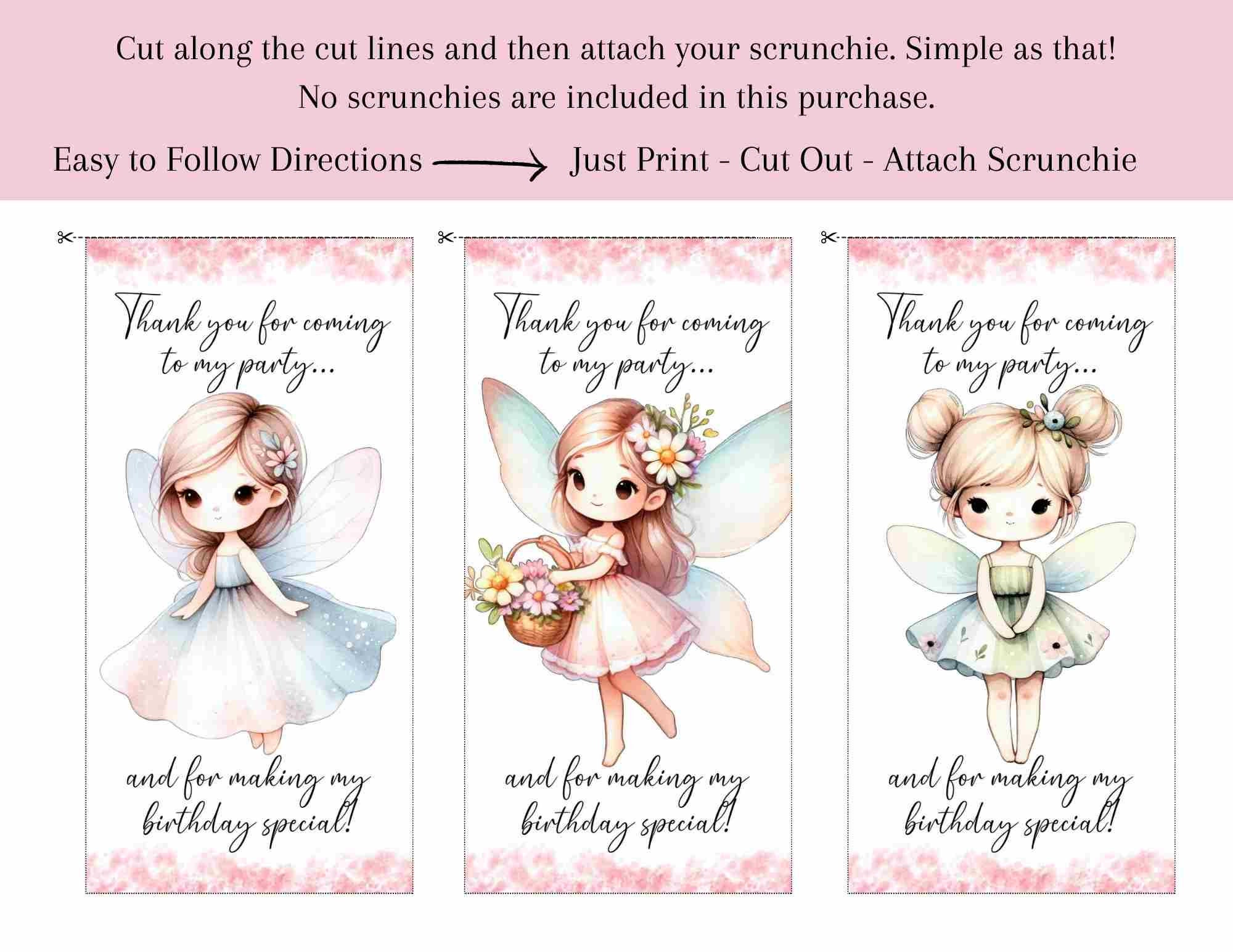 Adorable Pink Fairy Princess Scrunchie Card Template, Fairy Party Favor ...