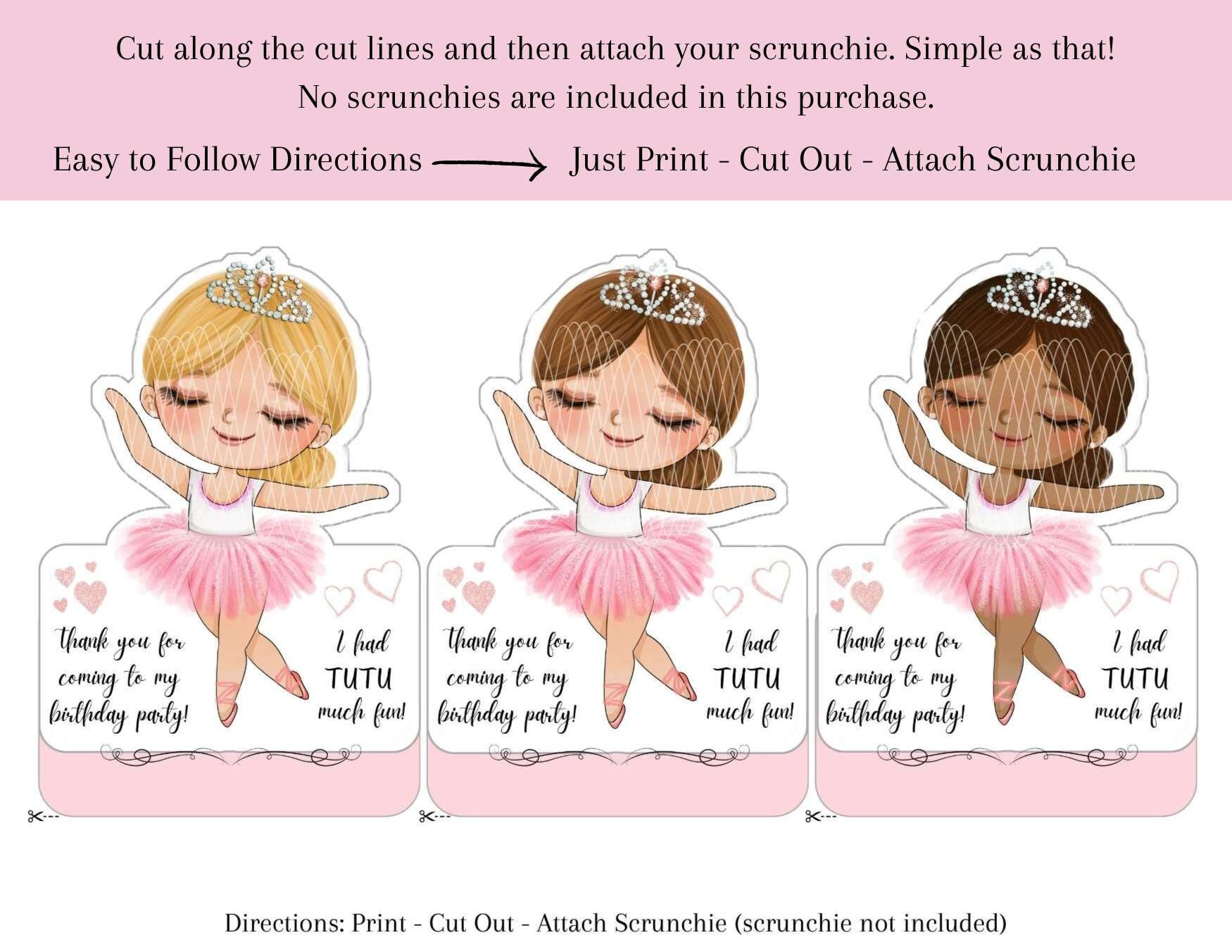 Ballerina Scrunchie Card Template, Ballet Dancer Party Favor, Ballerina ...