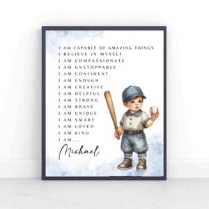 Baseball Boy Personalized Name Positive Affirmations Art Print, Nursery ...