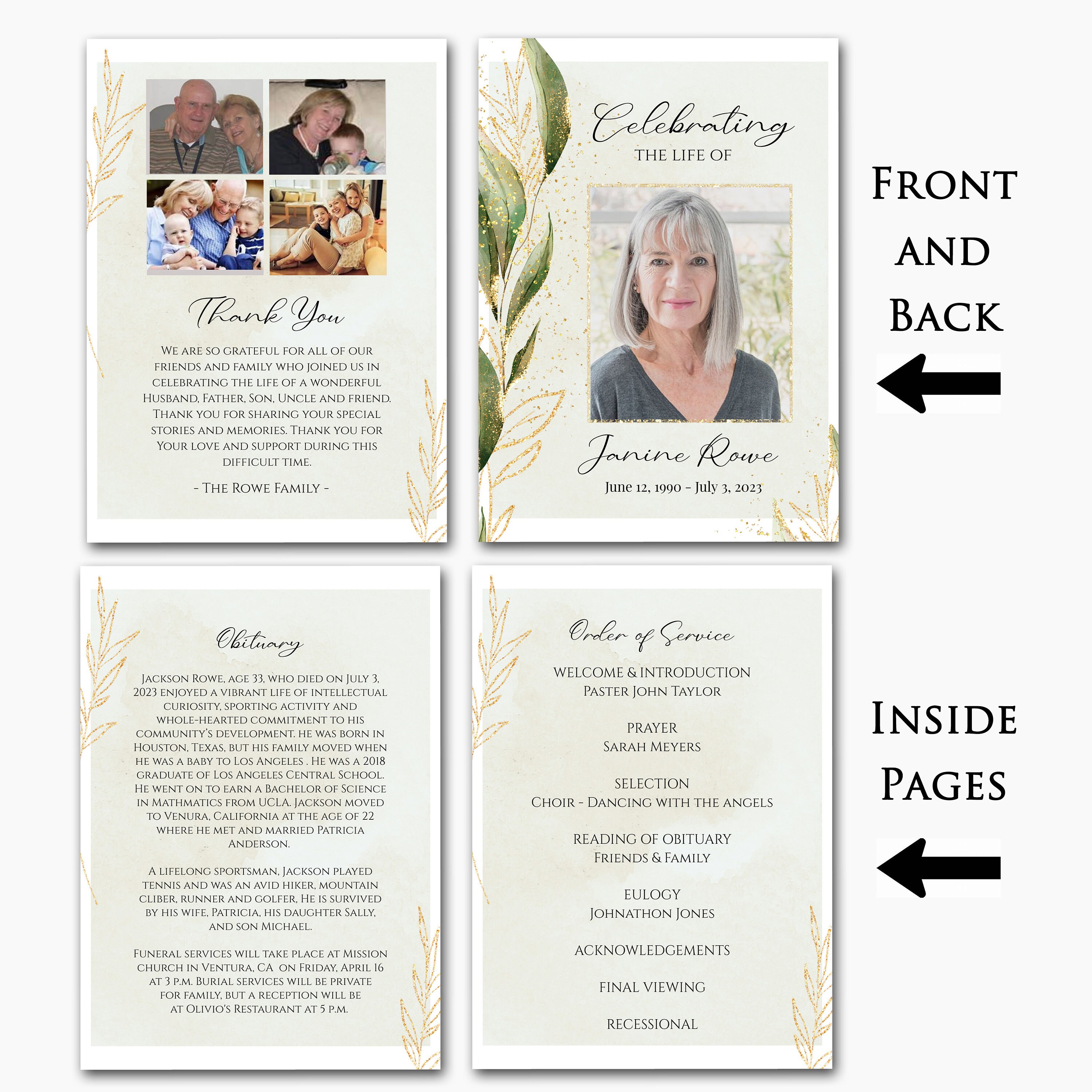 Editable Simple Photo Memorial Funeral Program Template Printable ...