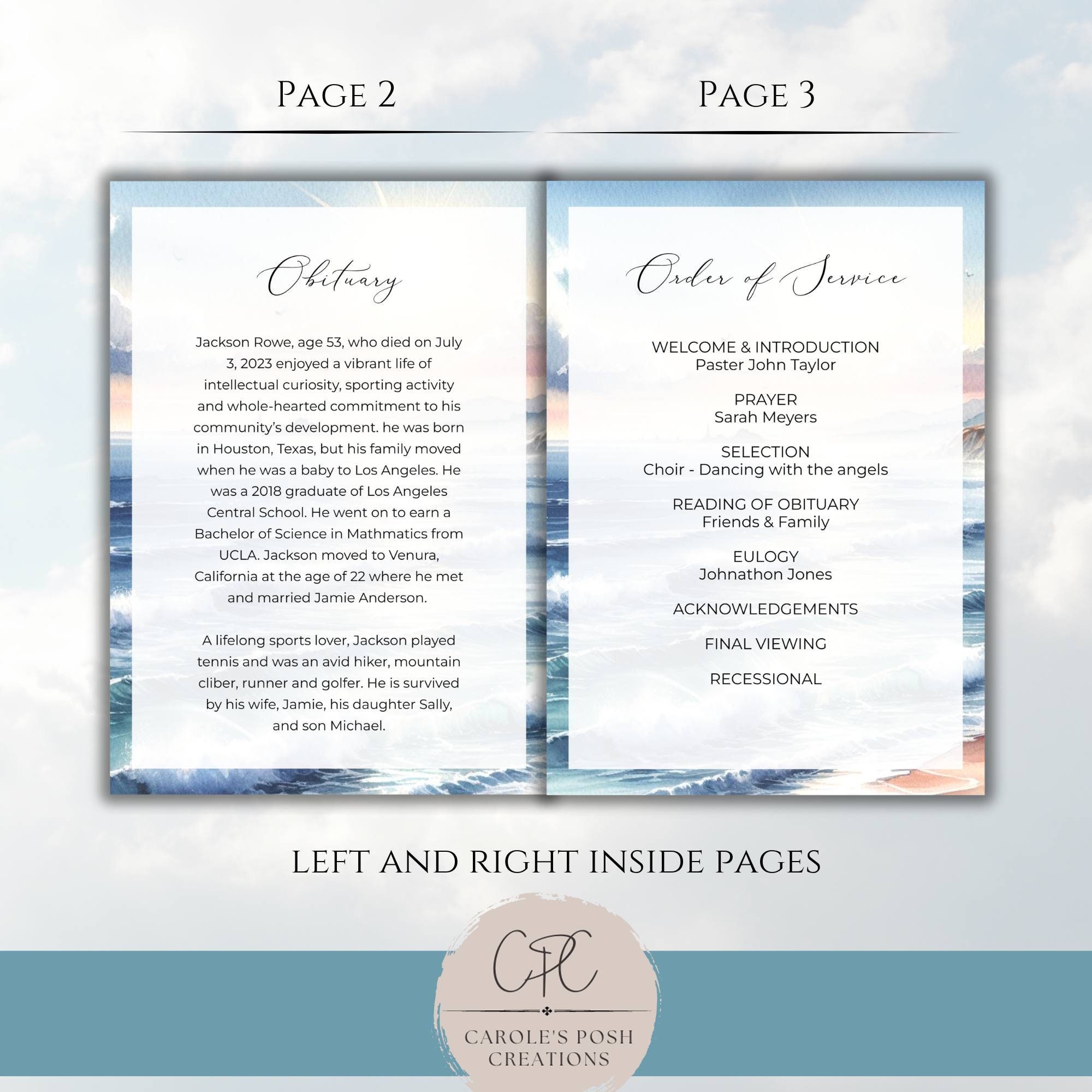 8-page Beautiful Funeral Program Template, Editable Celebration of Life ...