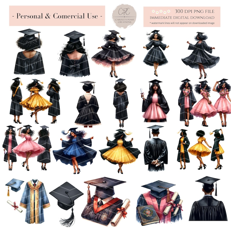 Watercolor Graduation Boy Girl Clipart, African American Graduation PNG ...