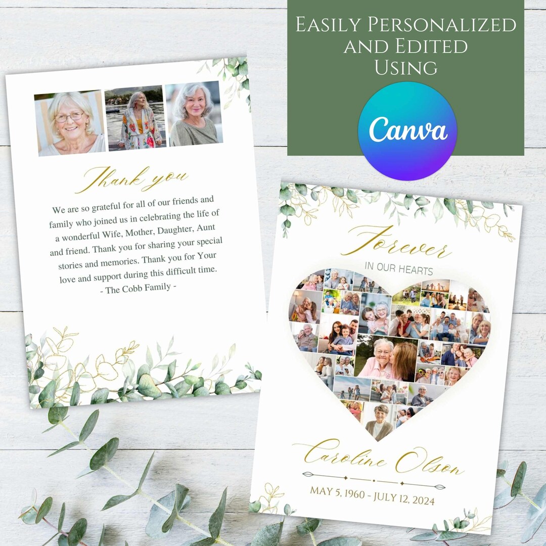 Editable Forever in Our Hearts Photo Memorial Funeral Program Template ...