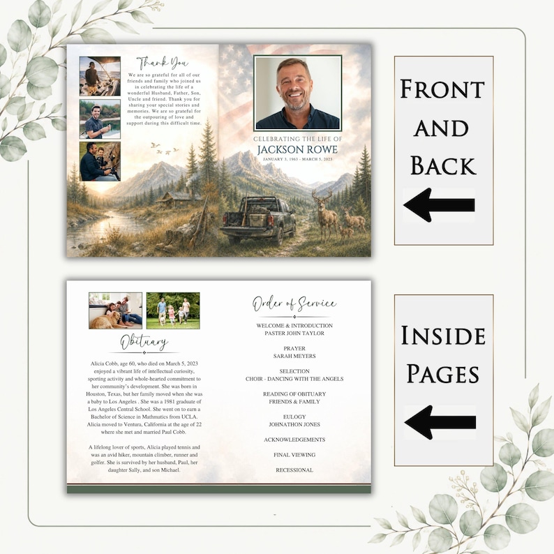 Editable Hunter Memorial Funeral Program Template, Printable Patriotic ...