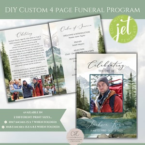 4-page Funeral Program Template, Editable Mountain Outdoors Forest ...