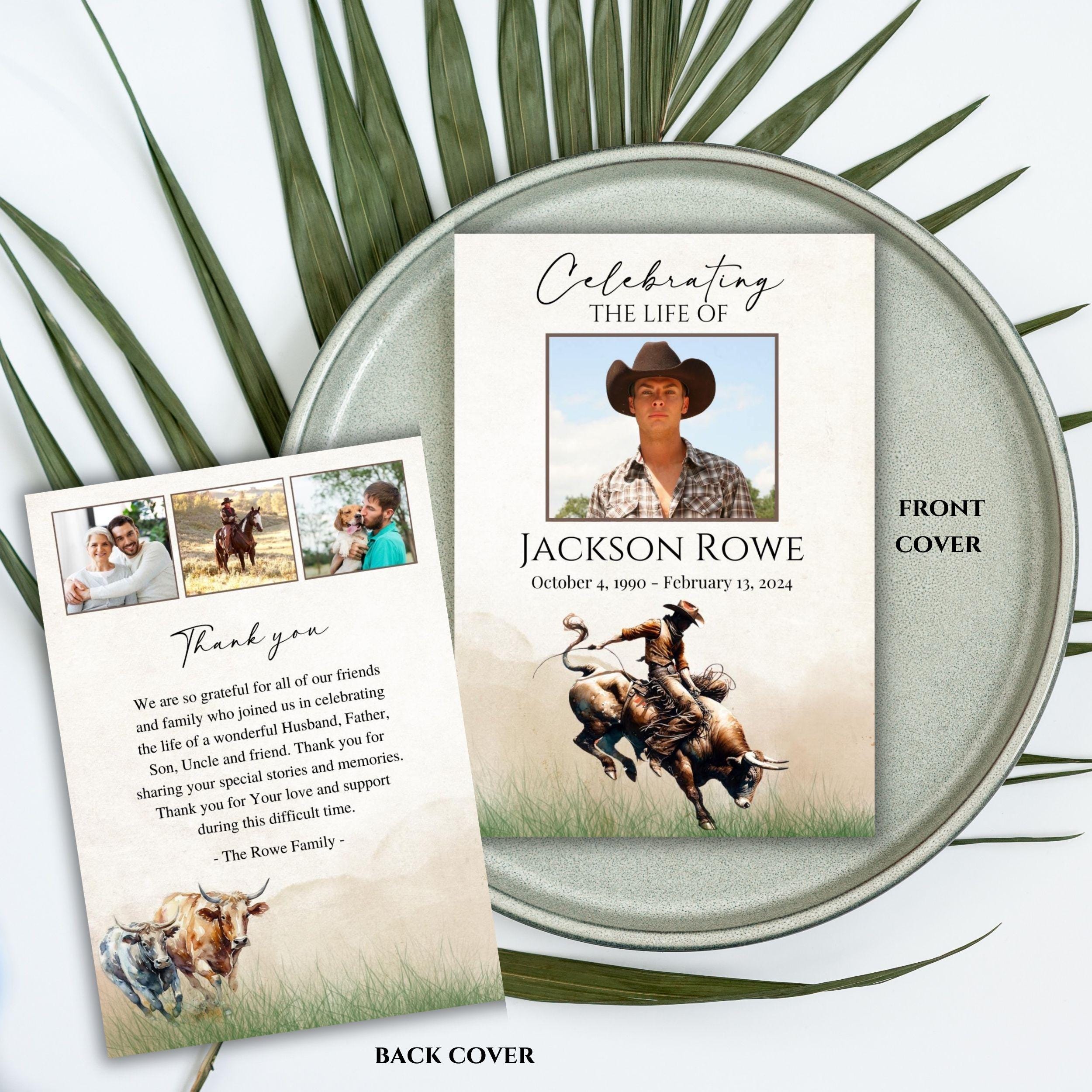 Editable Bull Riding Cowboy Western Photo Funeral Program Template ...
