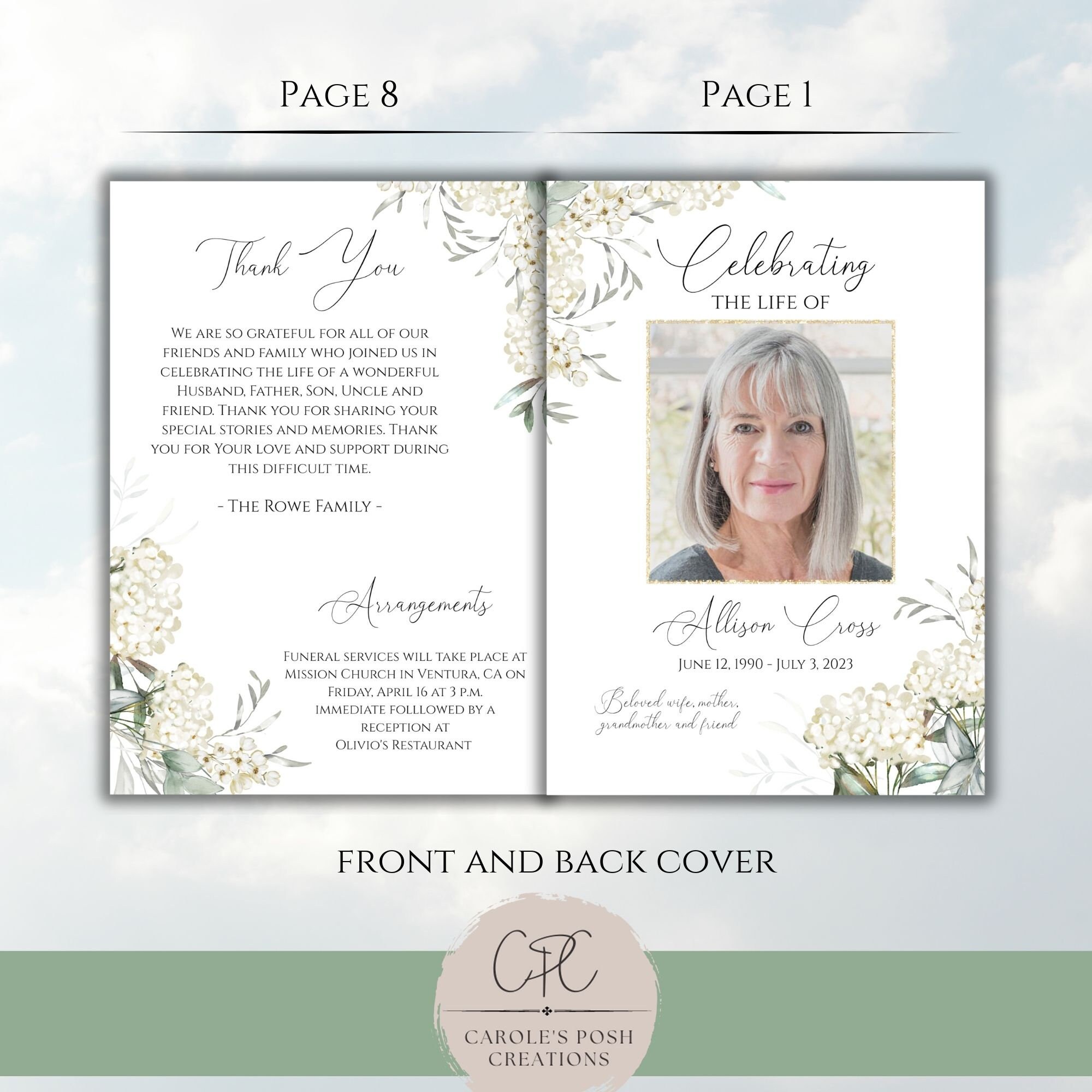 8-page Funeral Program Template, Editable Celebration of Life, Obituary ...