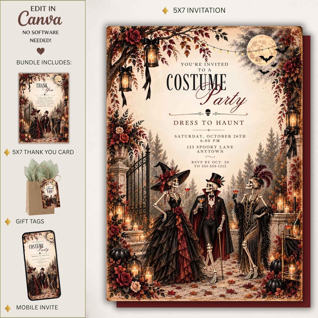 Adult Halloween Costume Party Invitation Set, Raise Some Spirits ...