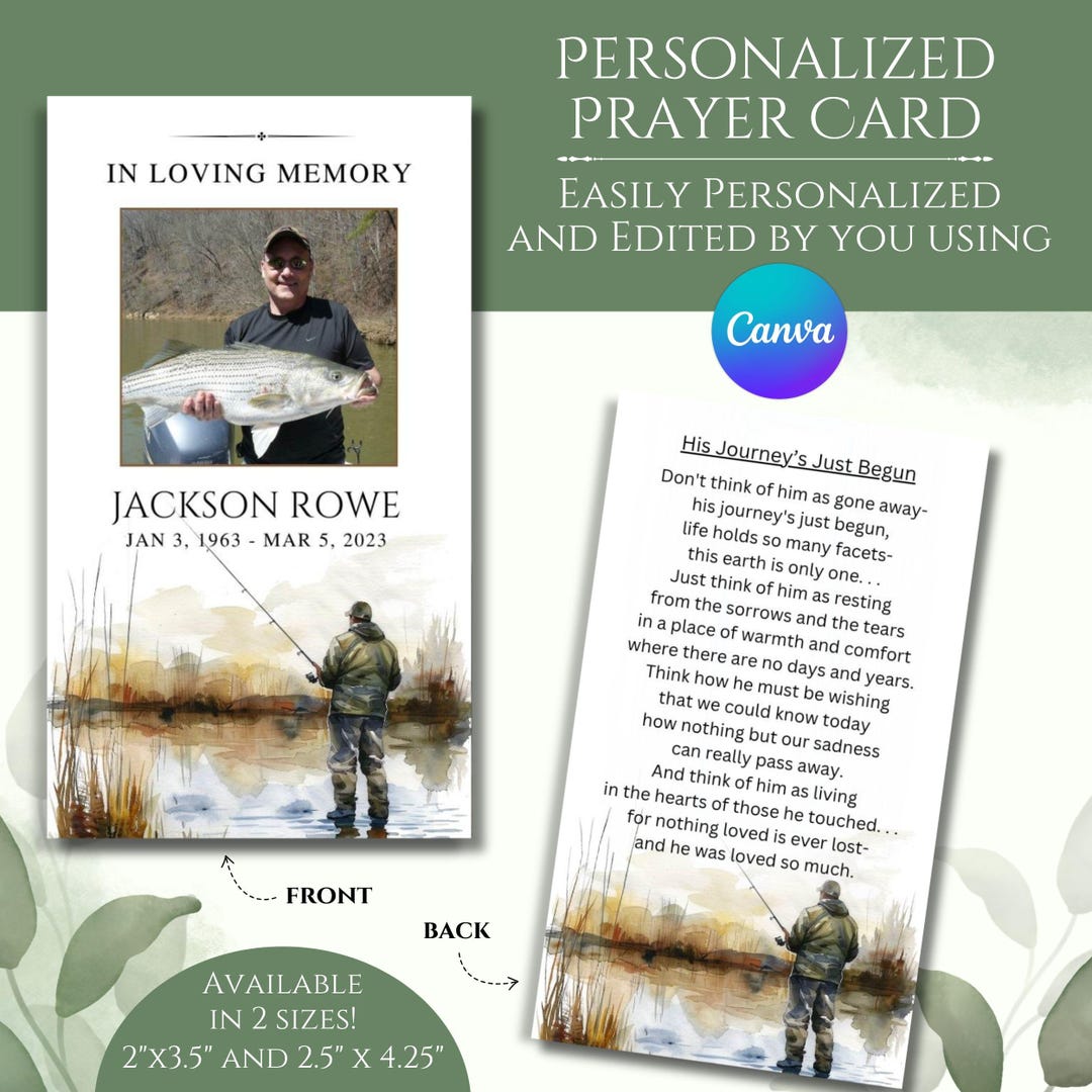 Editable Hunter Fishing Mountain Outdoors Photo Memorial Funeral Prayer ...