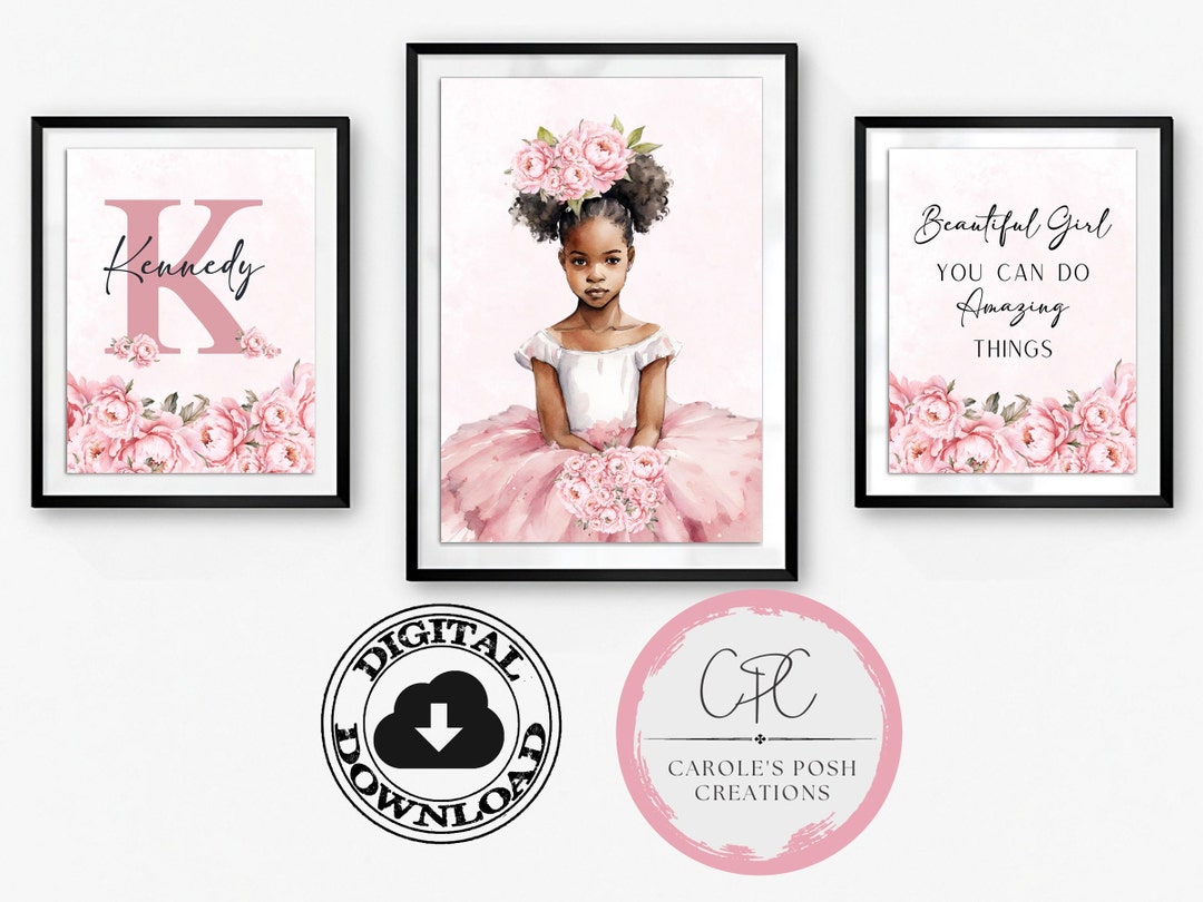 Black Ballerina Wall Art, Girls Room Wall Decor, Ballerina Nursery Art ...