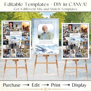 Set of 3 Editable Airplane Pilot Funeral Photo Collage Templates ...