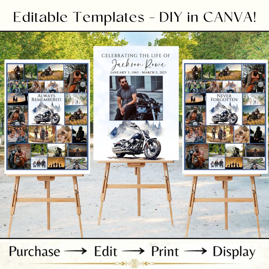 Set of 3 Editable Motorcycle Biker Funeral Photo Collage Templates ...
