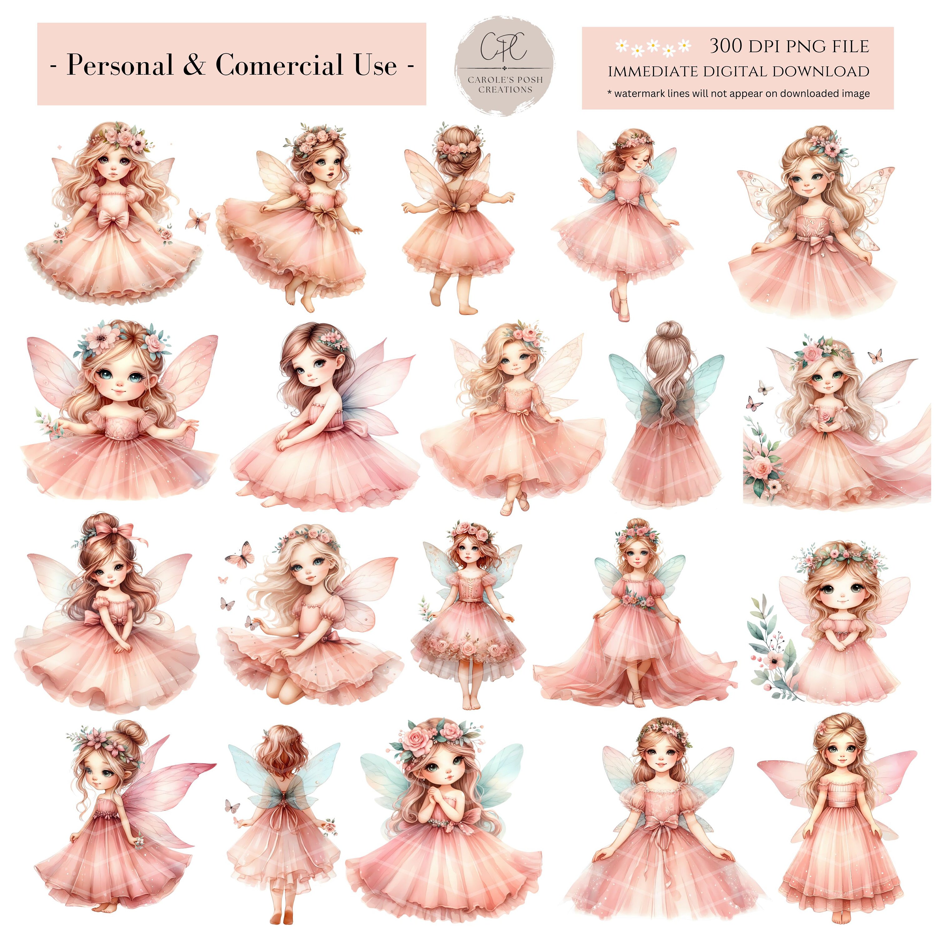 Blush Watercolor Fairy Garden Clipart, Garden Fairy, Pretty Fairies ...