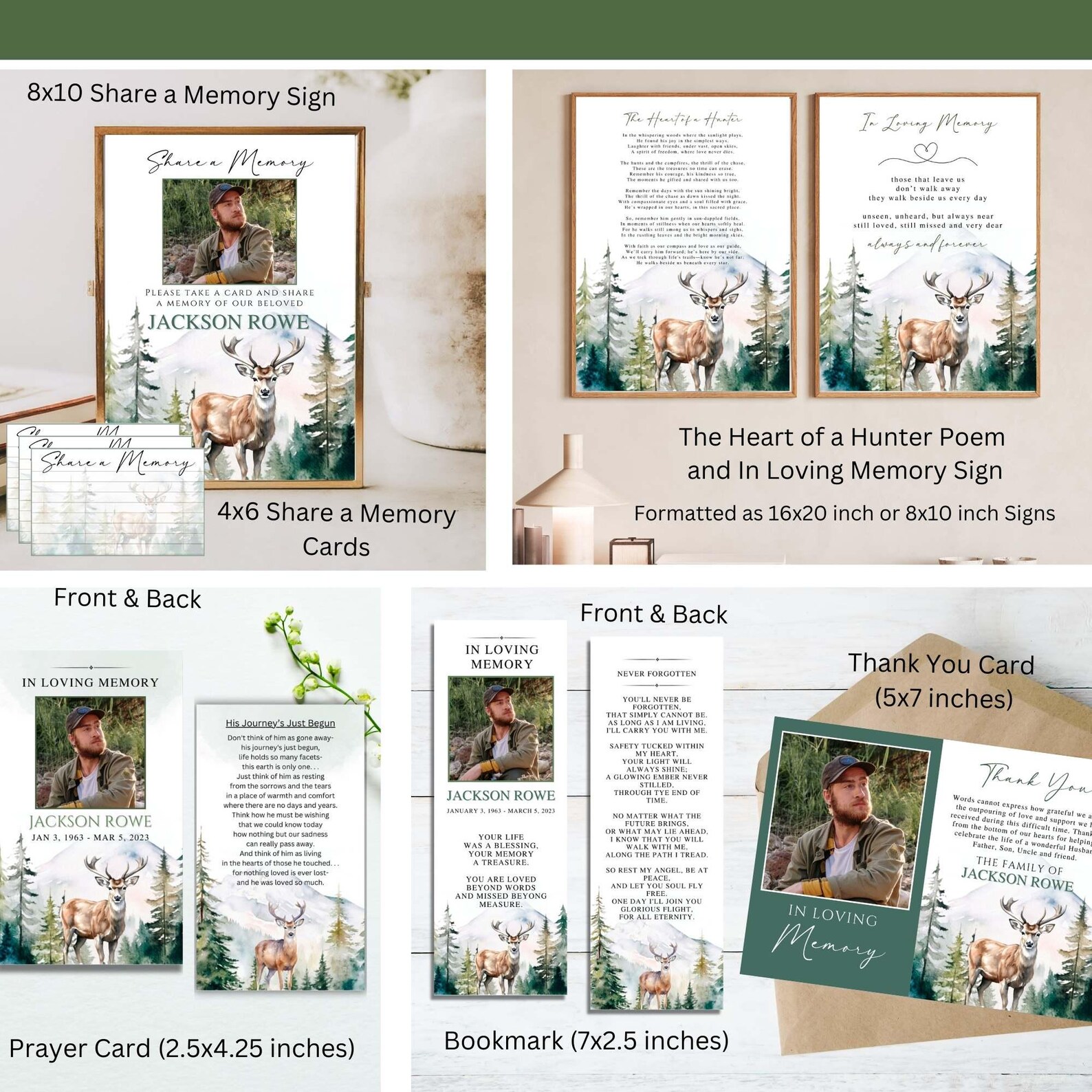 Editable Hunter Mountain Outdoors Hunting Photo Memorial Funeral Bundle ...