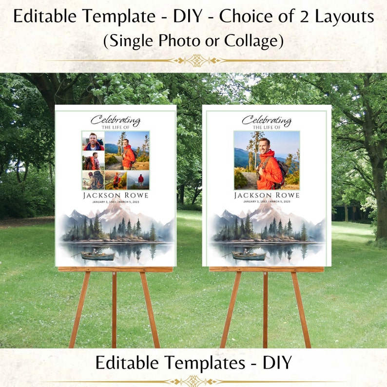 Editable Photo Sign Template for Memorial Funeral, Celebrating the Life ...