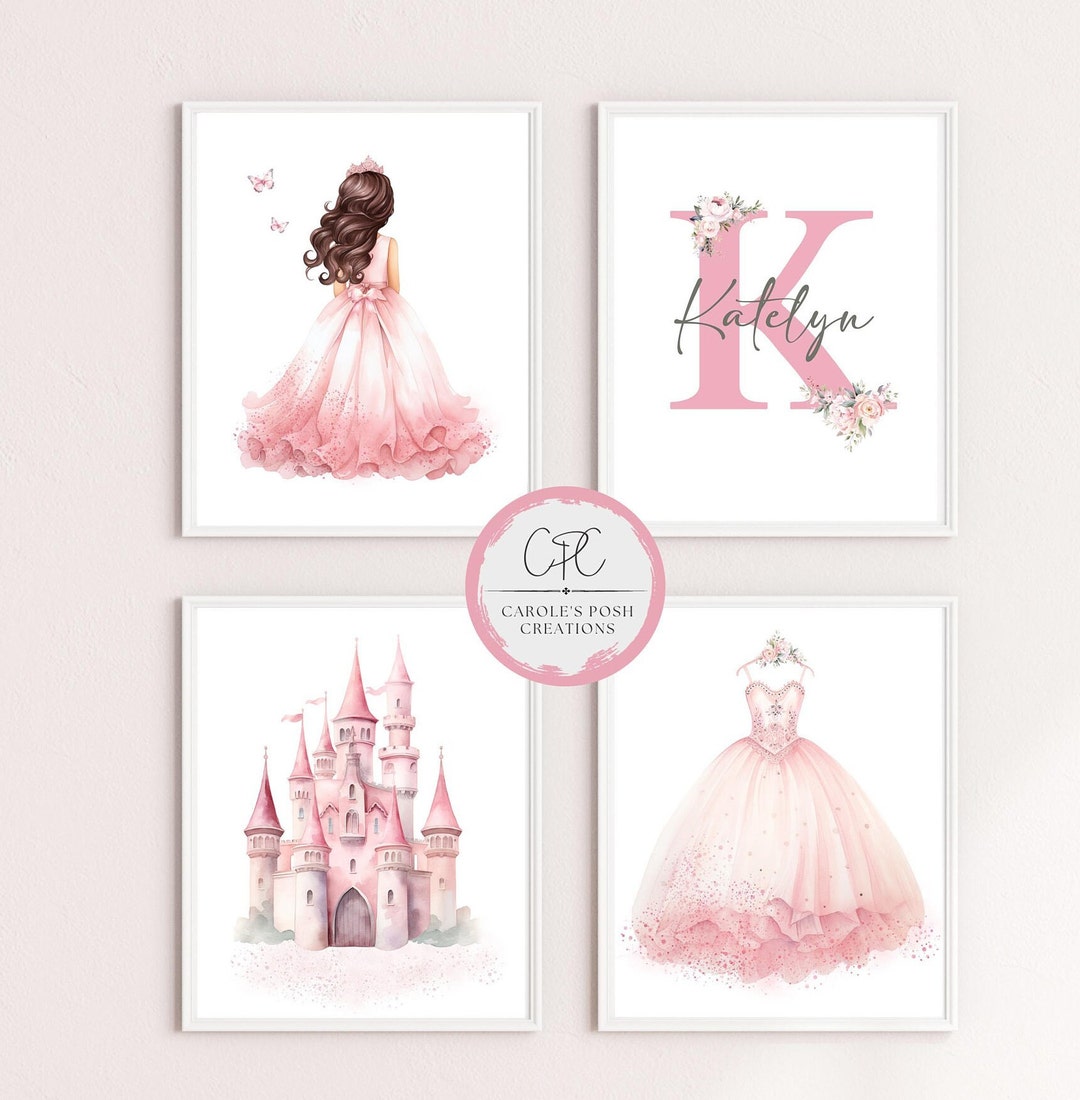 Brunette Princess Ballerina Wall Art, Girls Room Wall Decor, Princess ...