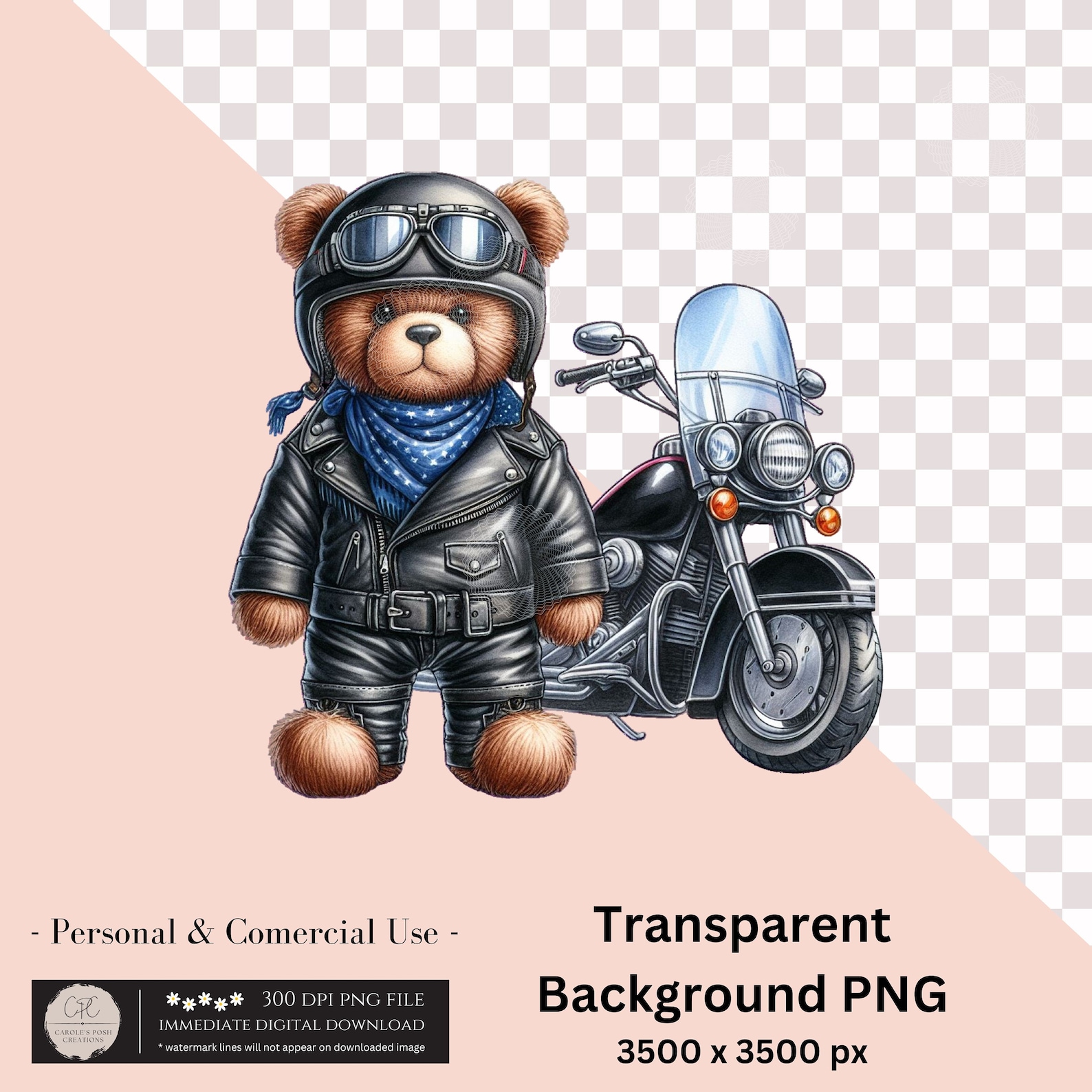 Watercolor Biker Bear Clipart, Teddy Bears With Motorcycles Clipart ...