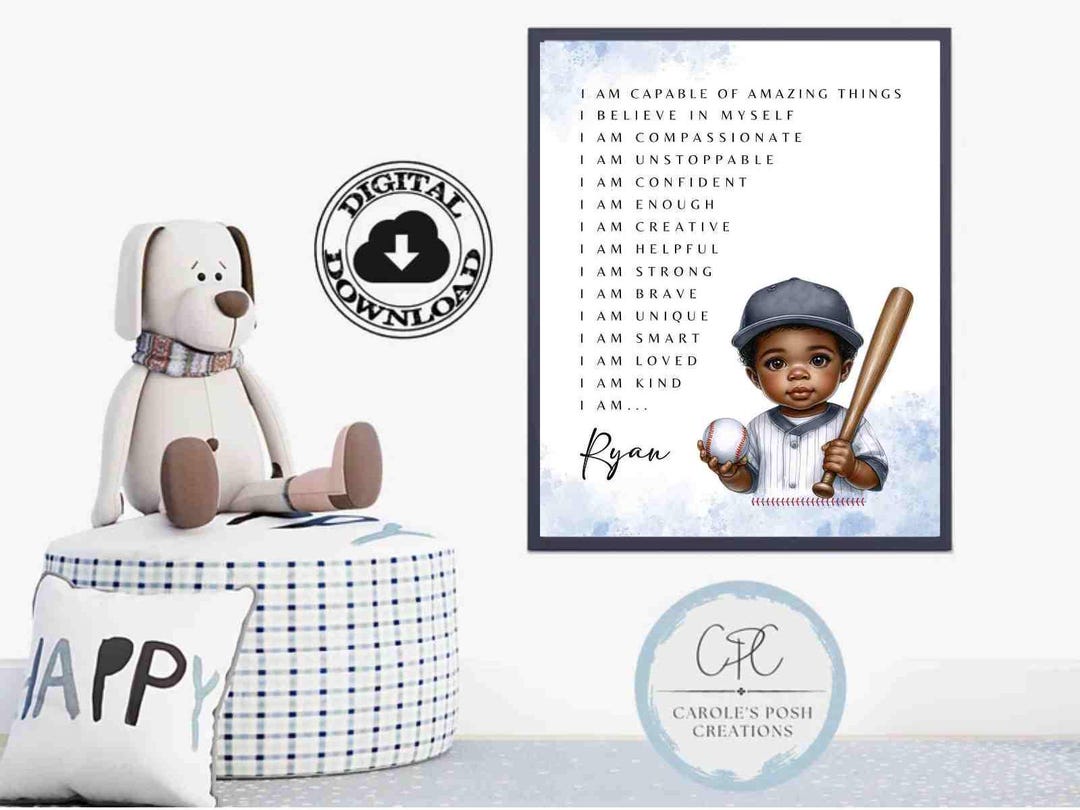 African American Baseball Boy Personalized Name Positive Affirmations ...